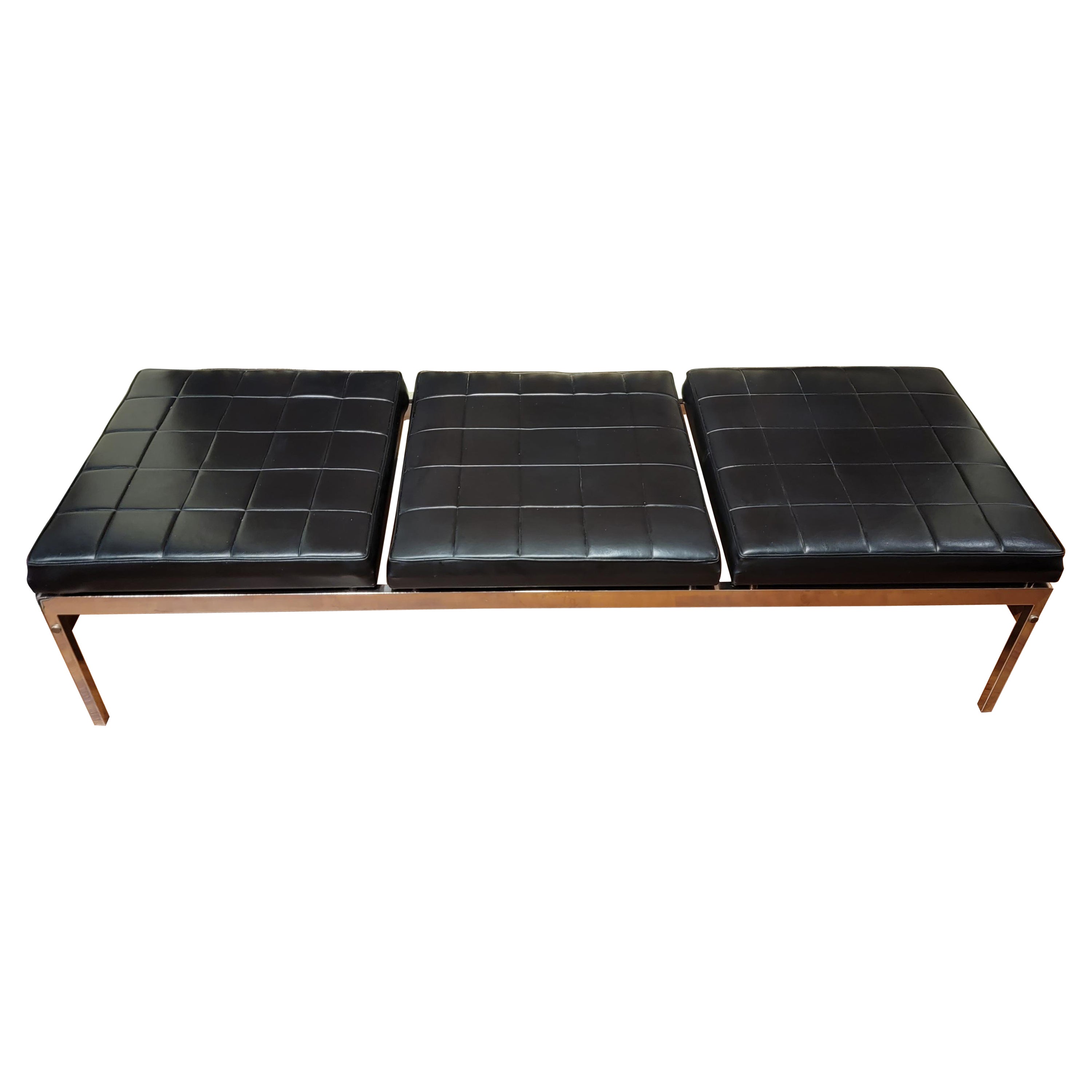 George Nelson Style Leather, Wood and Chrome Bench For Sale at 1stDibs