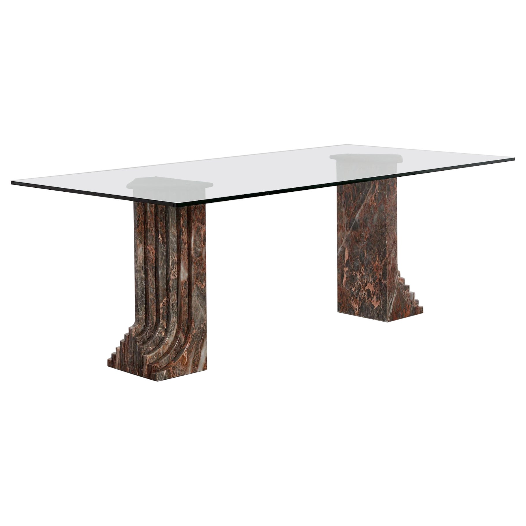 Iconic stepped marble dining table by Carlo Scarpa with glass top For ...