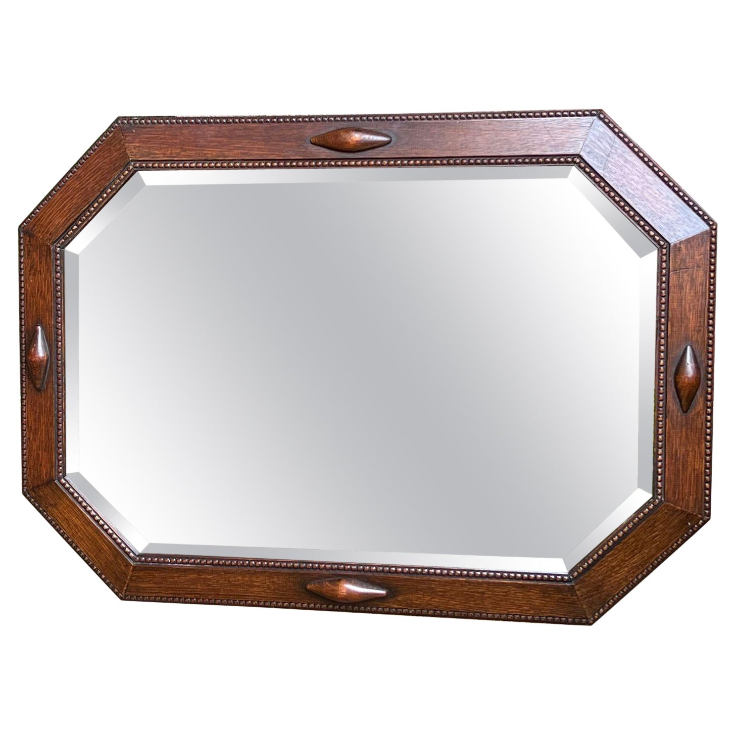 Antique English Beveled Wall Mirror Carved Oak Octagon Frame Jacobean ...