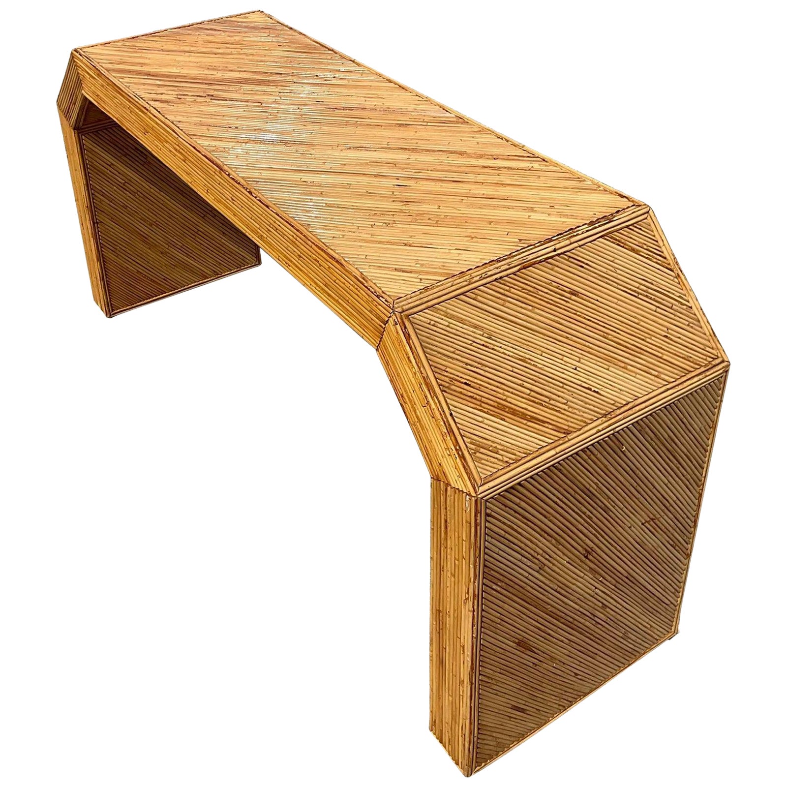 Late 20th Century Vintage Boho Pencil Reed Angled Console Table For ...