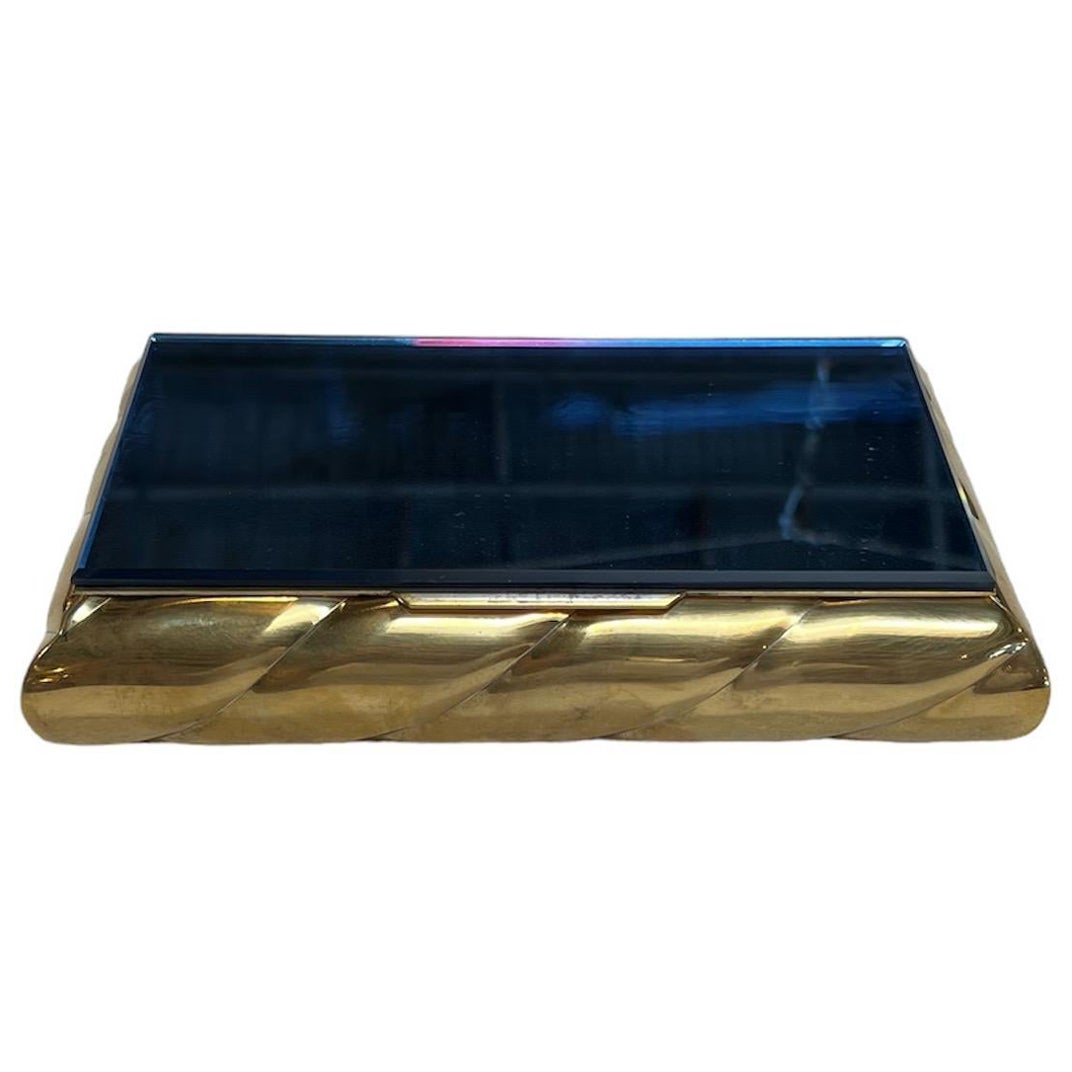 Vintage Italian Decorative Blue and Brass Box 1980s For Sale at 1stDibs