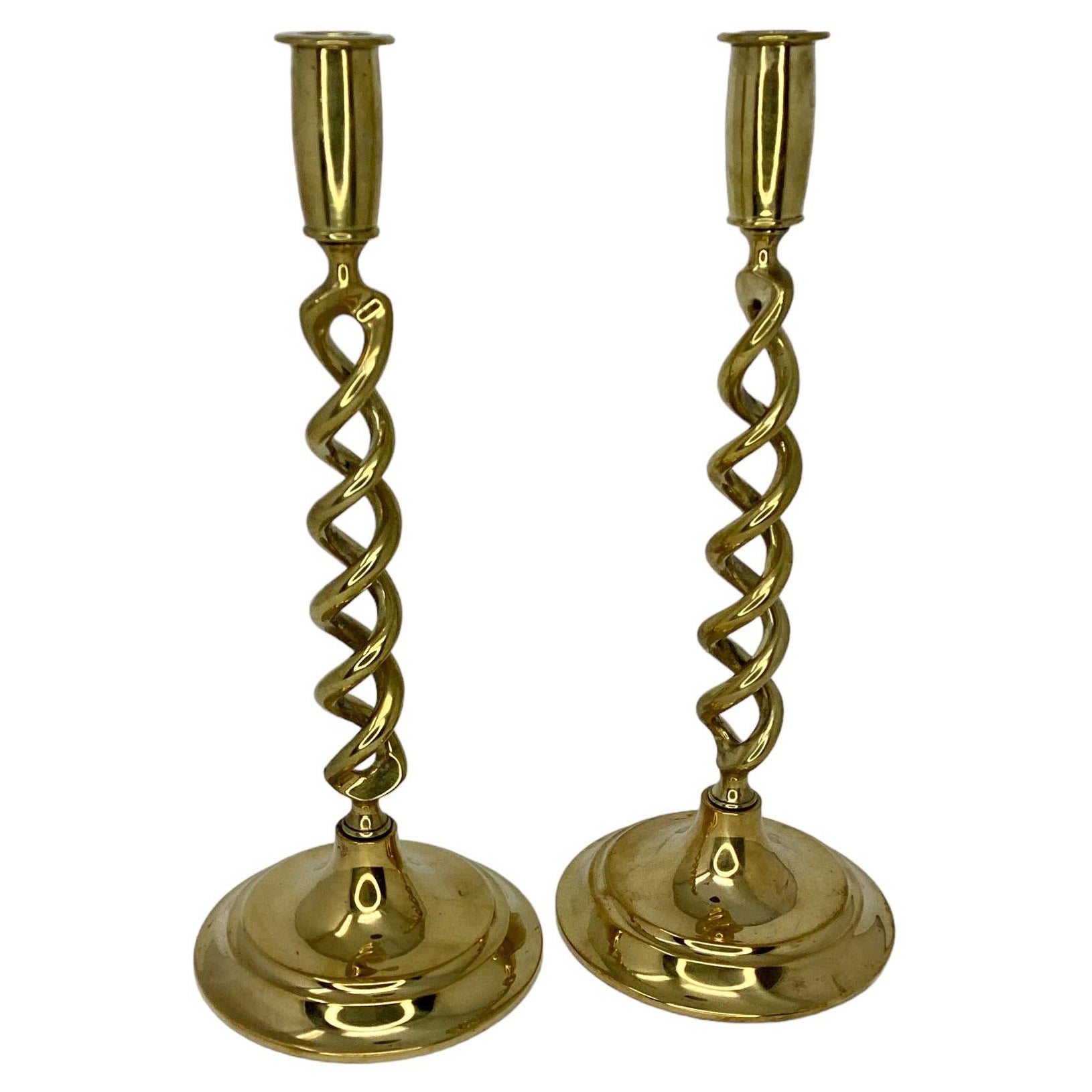 Antique Victorian Brass Pair of Barley Twist Candlesticks For Sale at ...