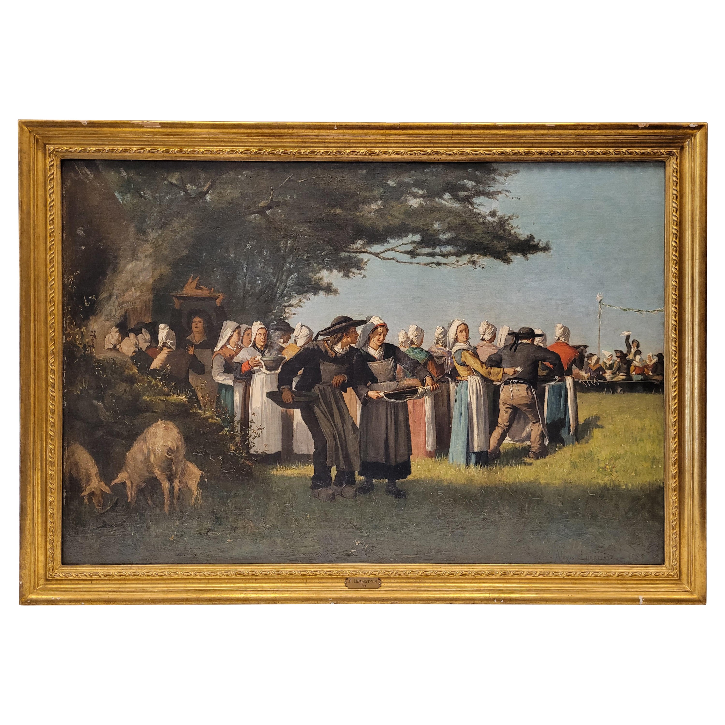 Breton Party, signed French Painting OIL ON CANVAS For Sale at 1stDibs