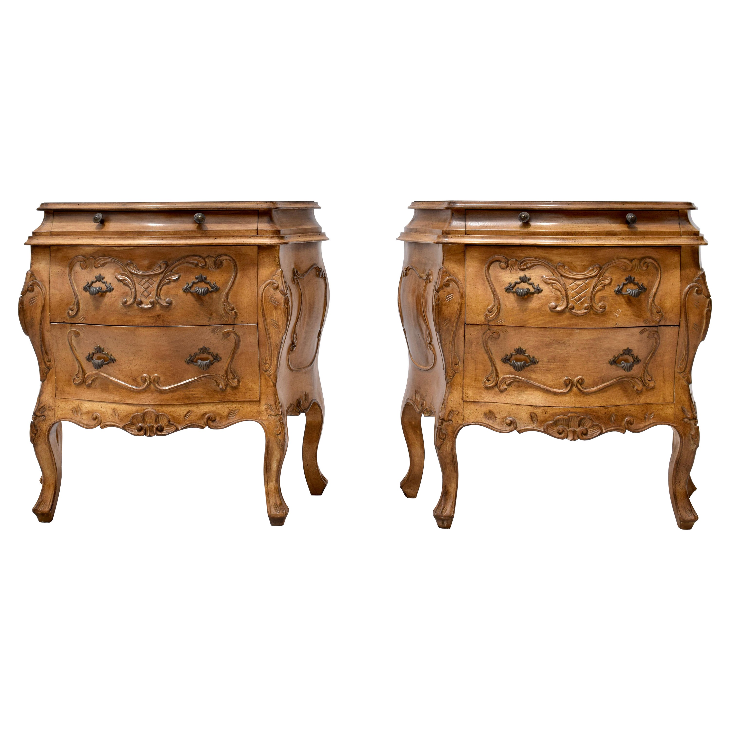 Custom Pair of French Carved Bombe Chests For Sale at 1stDibs