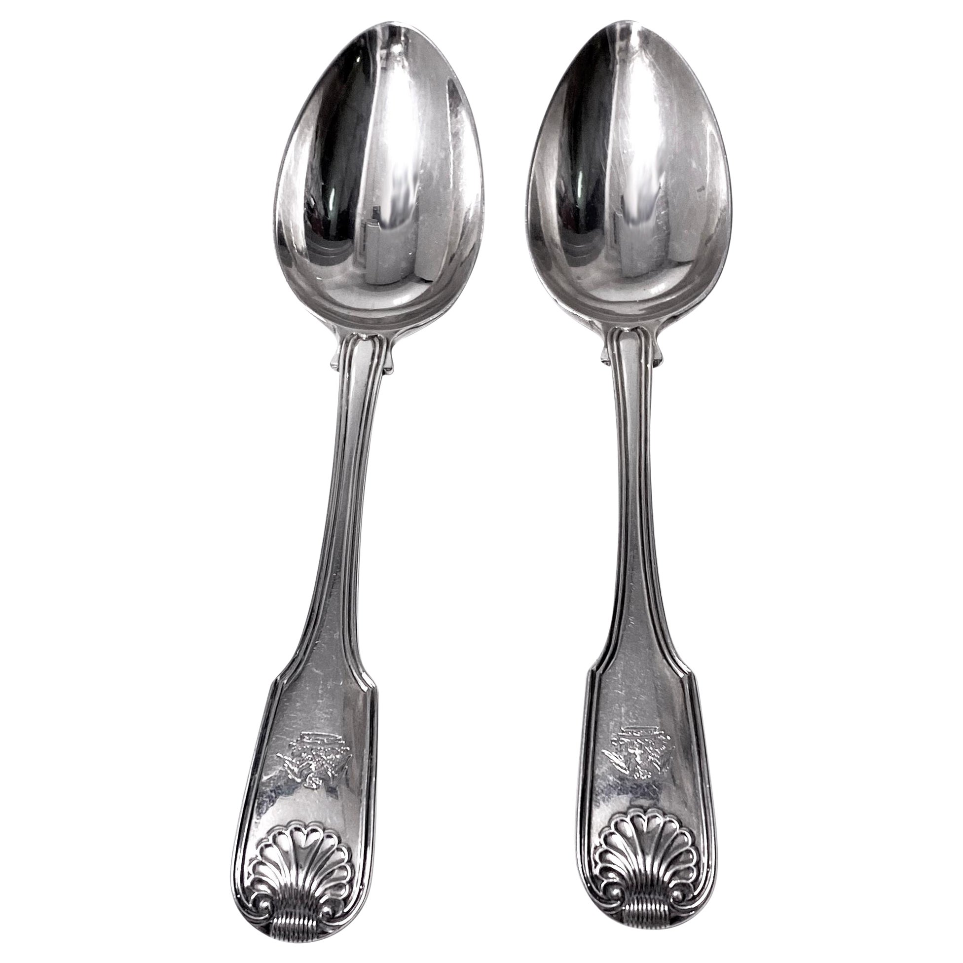 Fiddle Thread Shell Georgian Silver Dessert Spoons London 1821 Richard ...