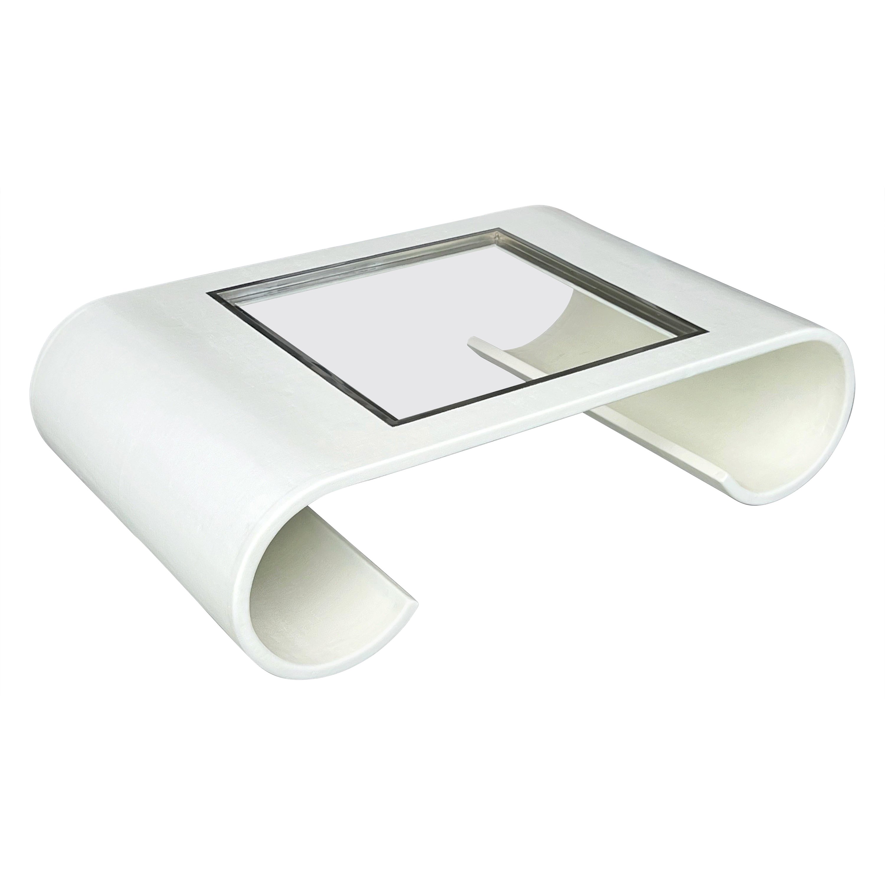 Scroll Linen Wrapped Modern Italian Coffee Table with Glass Top at ...