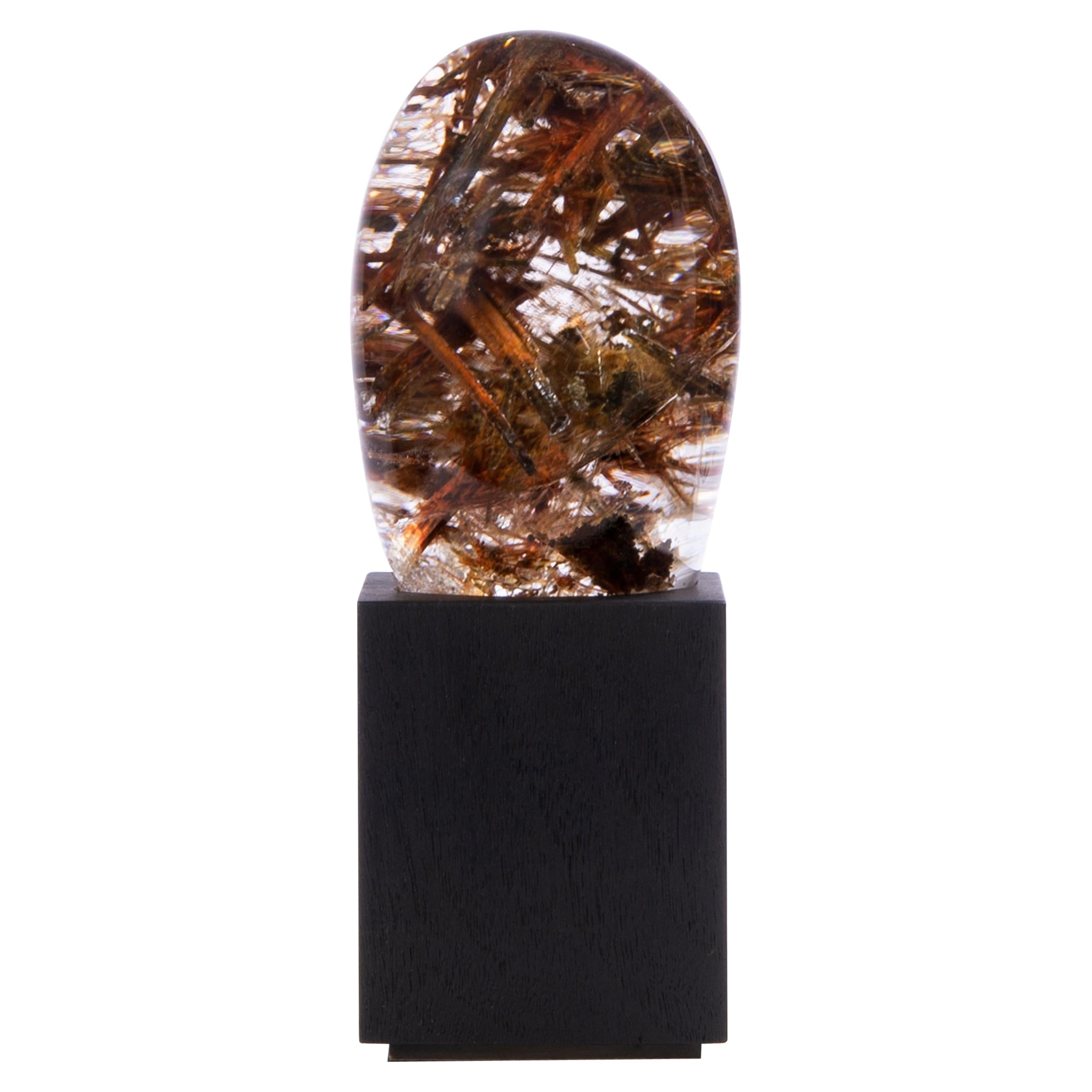 Polished oval quartz with epidote For Sale at 1stDibs