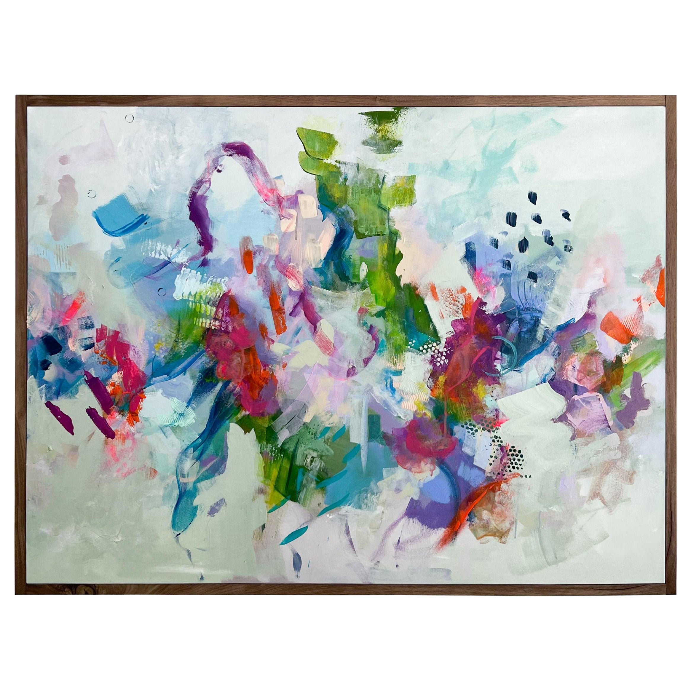 Abstract Painting - Floral Inspired - Walnut Frame - Acrylics on Canvas ...