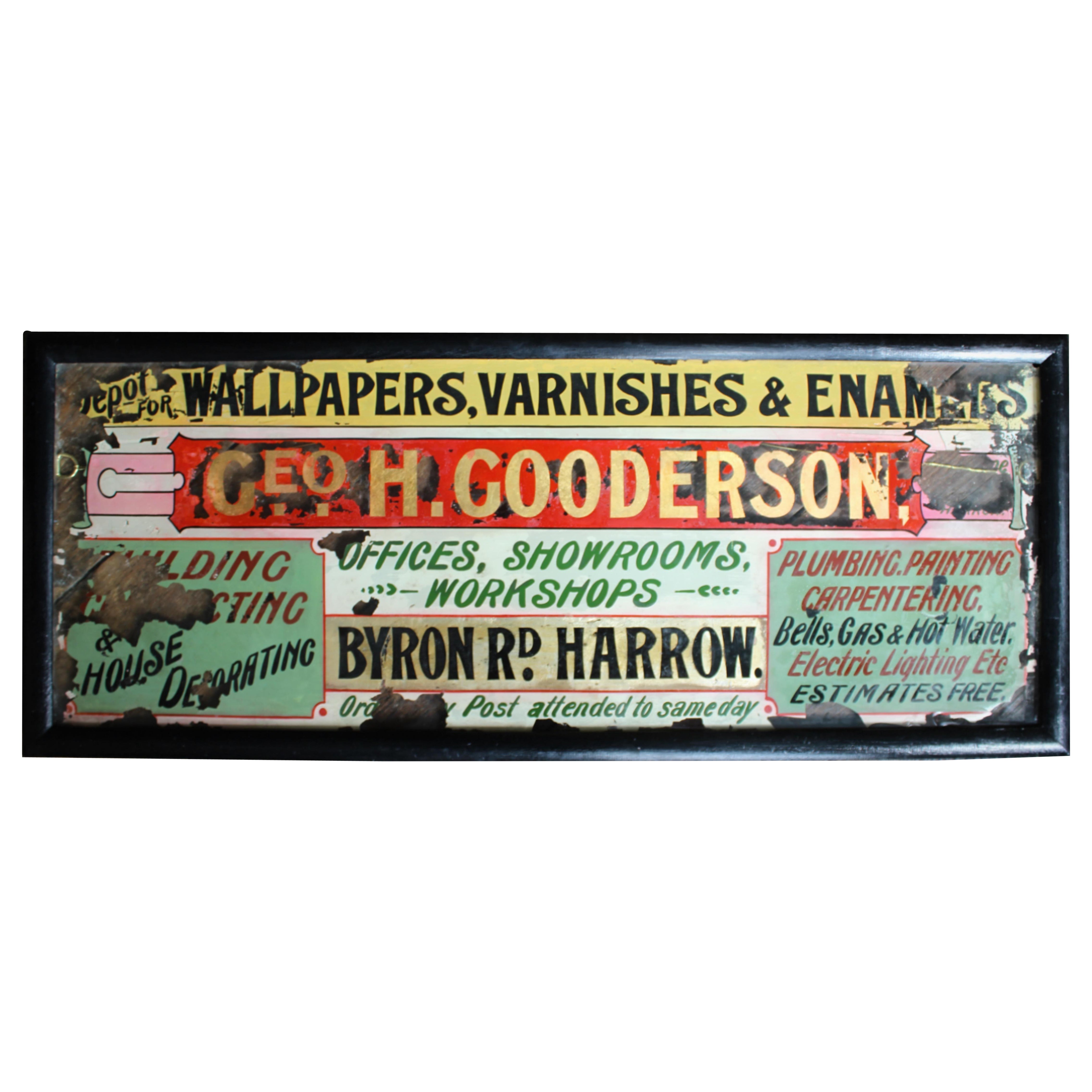 Early 20th Century Reverse Painted Trade Sign Gooderson Harrow Rd ...