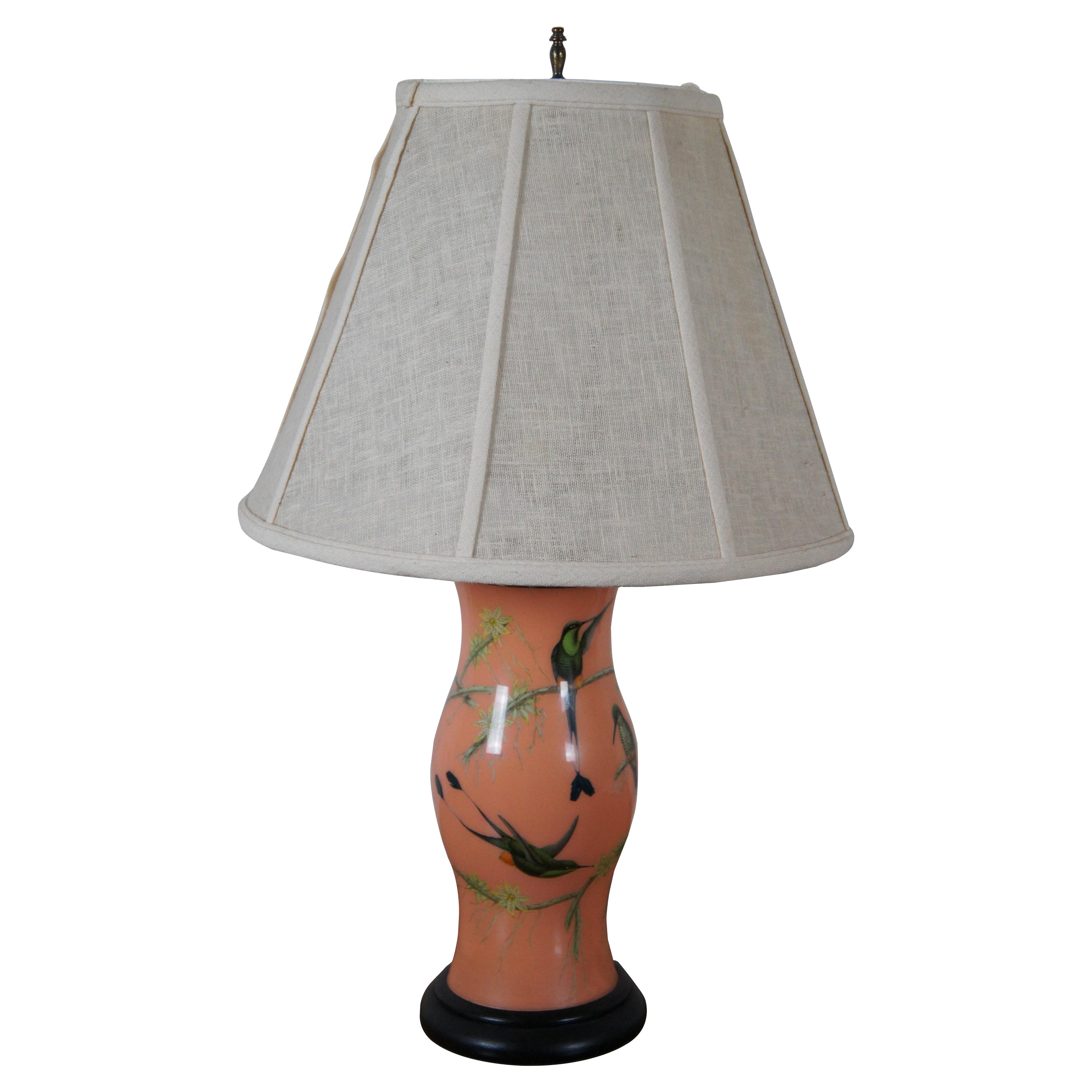 Vintage Glass Hummingbird Litho Chinoiserie Table Lamp Shade Tropical ...