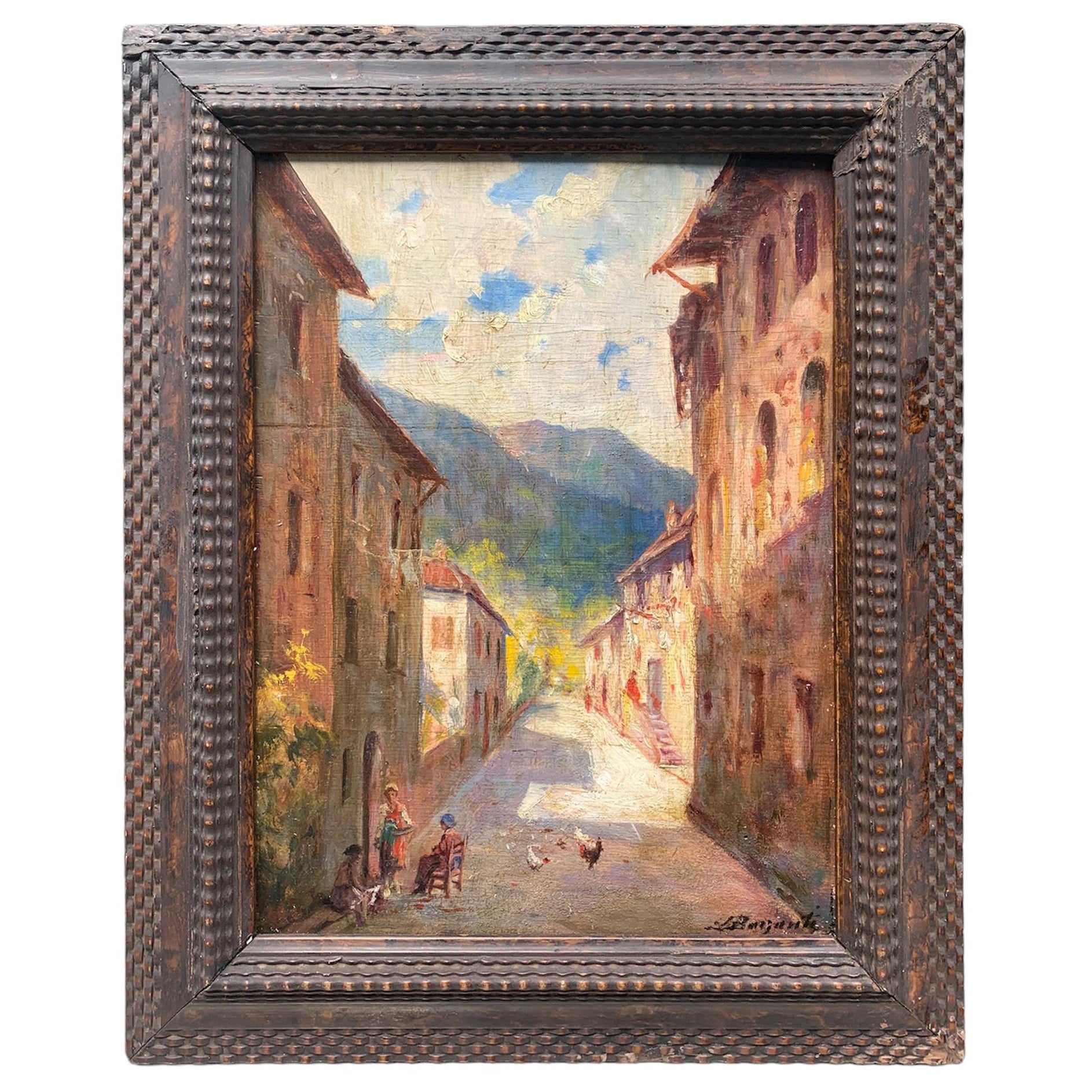 Italian Oil painting by Licinio Barzanti of City Landscape from the ...