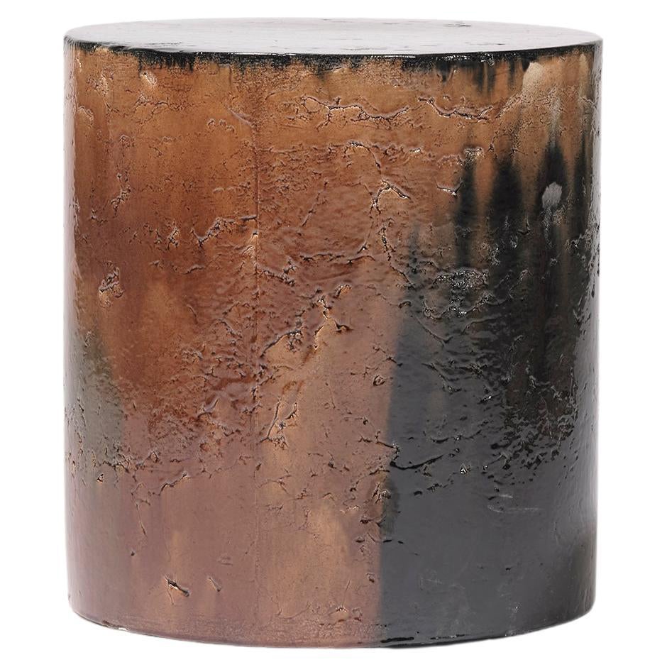 Contemporary Ceramic Side Table Column Stool Black Green Brown Glazed ...