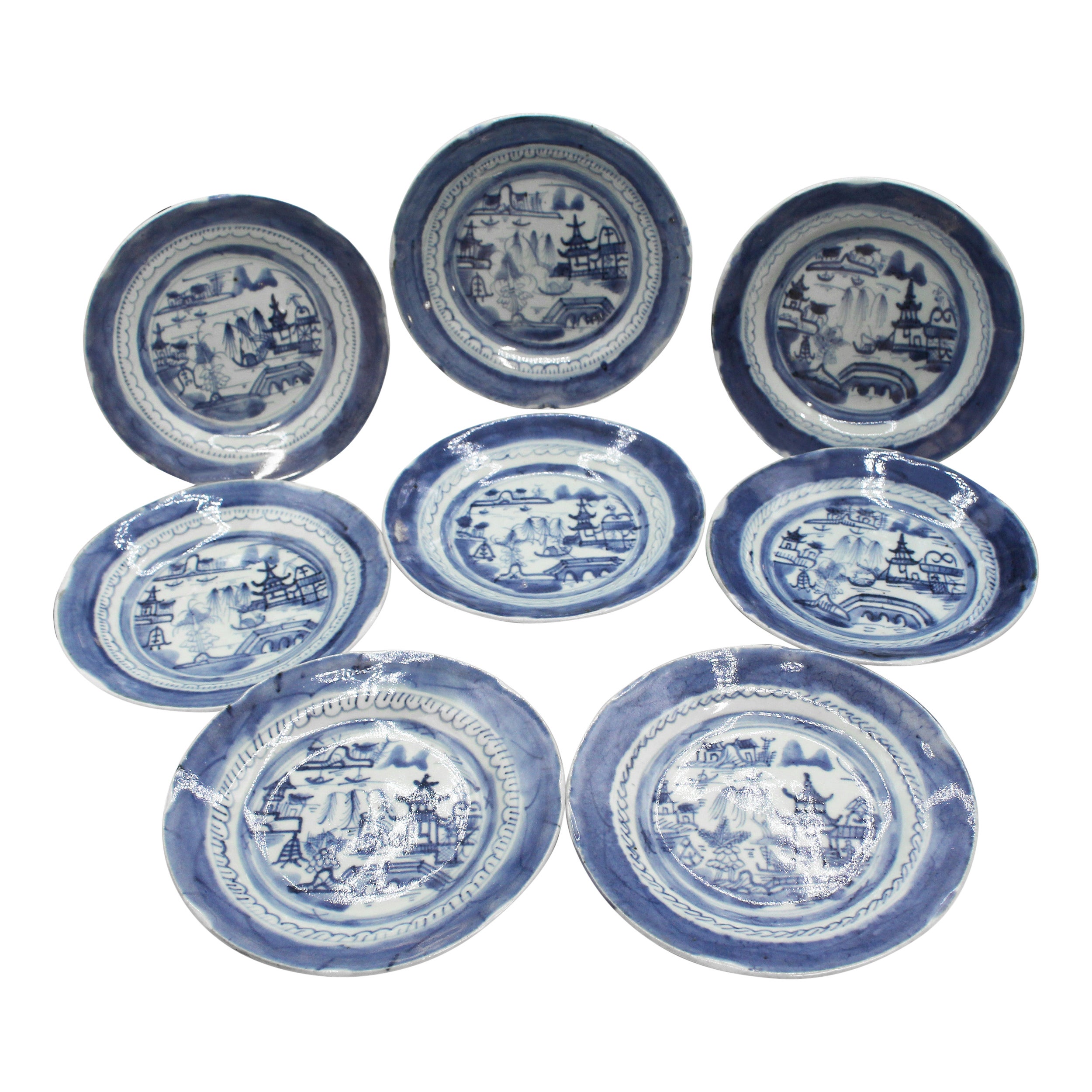 Circa 1830 Assembled Set of 8 Blue Canton Dessert Plates For Sale at ...