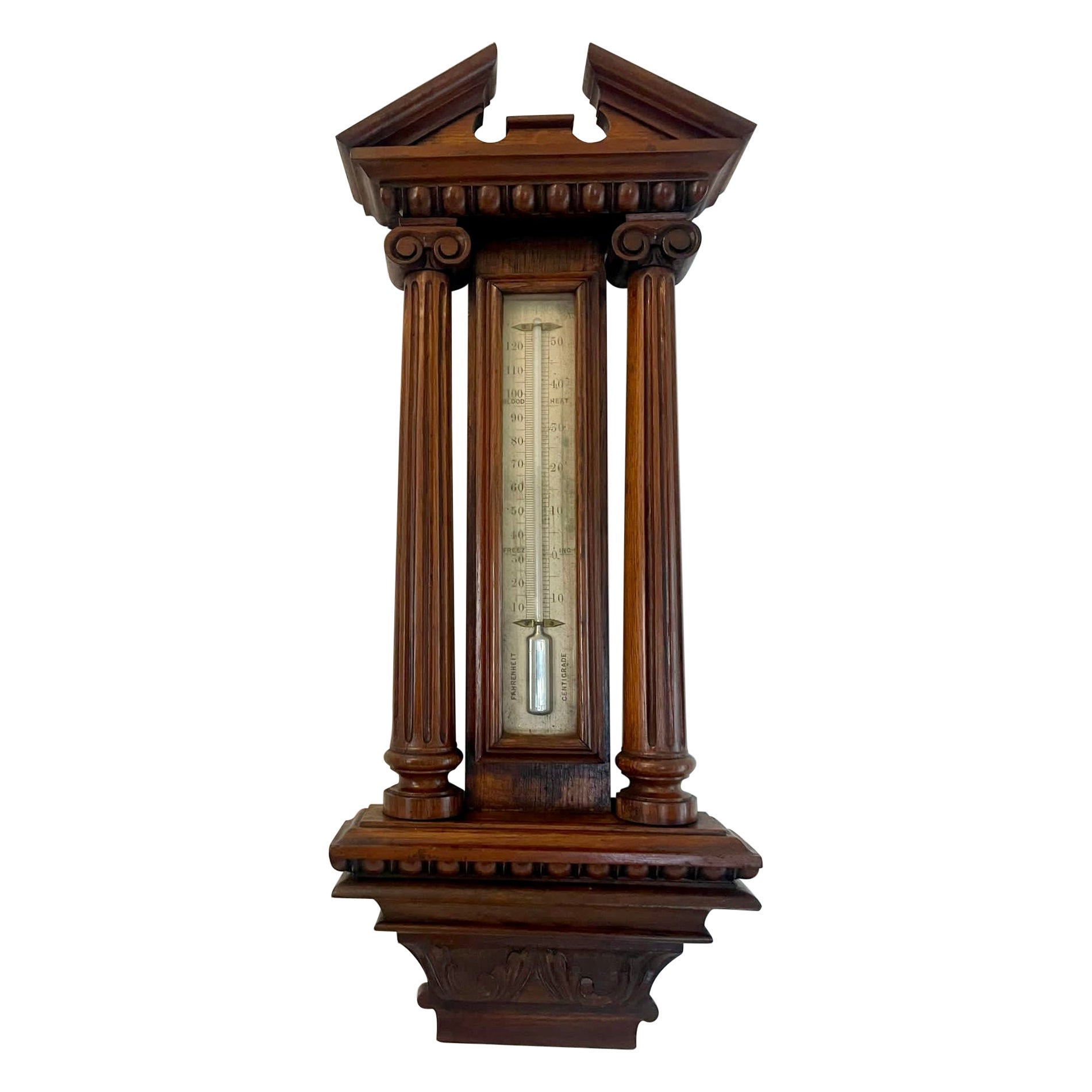 Large Antique Victorian Carved Oak Thermometer at 1stDibs