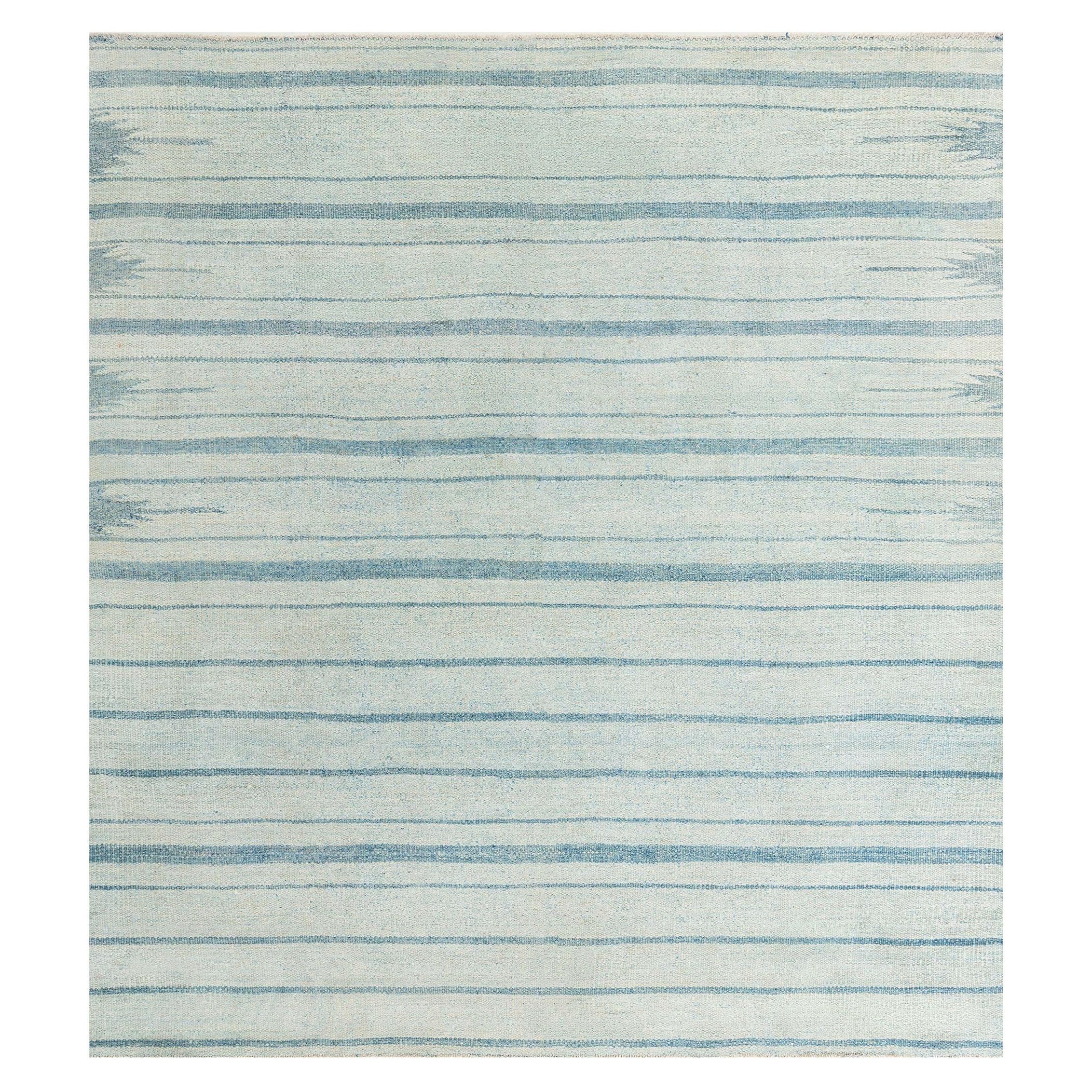 Vintage Indian Dhurrie Striped Blue Rug For Sale at 1stDibs