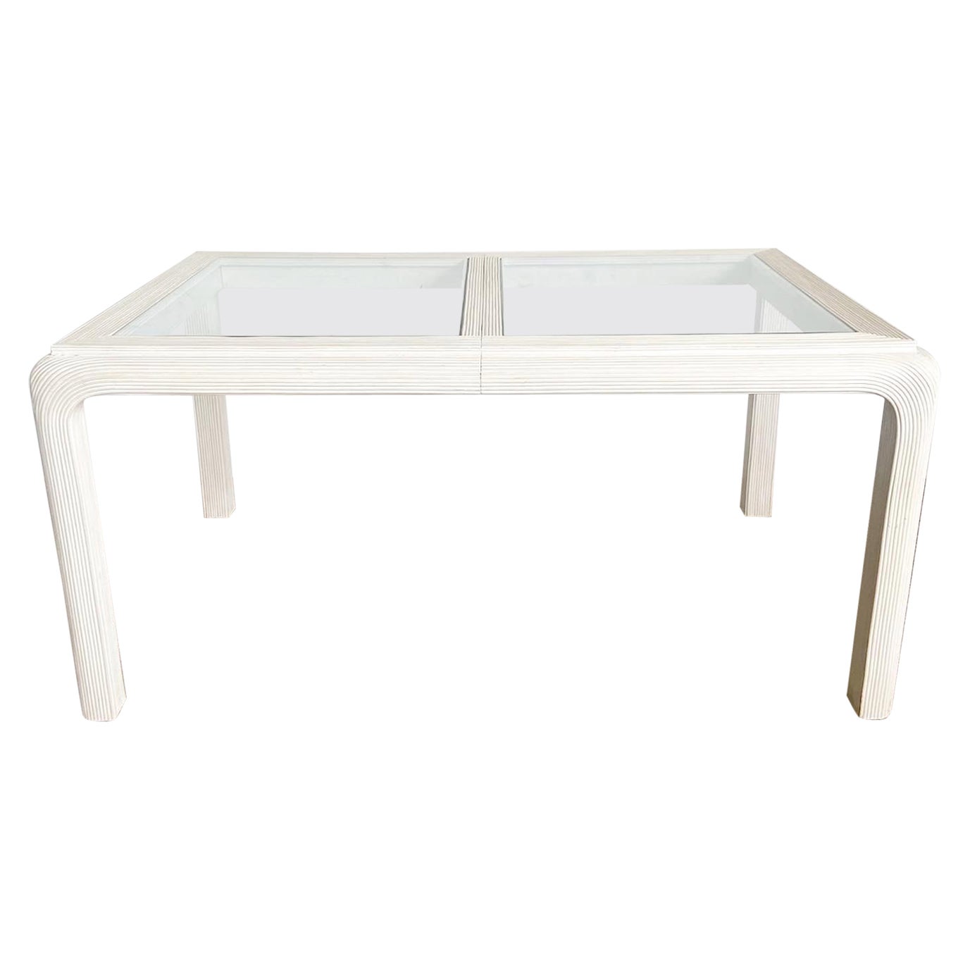 Boho Chic Pencil Reed Glass Top Extendable Dining Table For Sale at 1stDibs