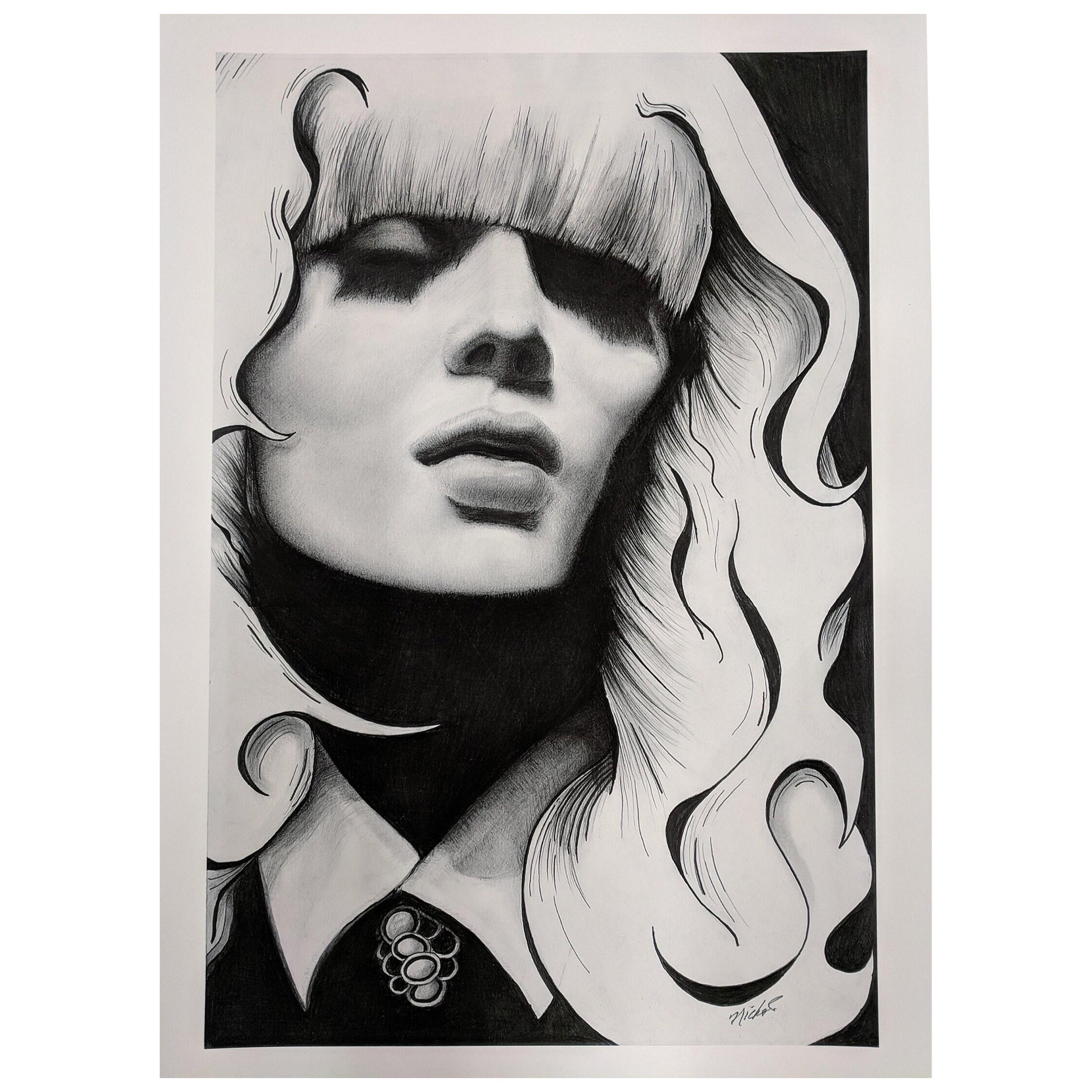 Mod Girl. Giclée Print of Graphite Drawing For Sale at 1stDibs