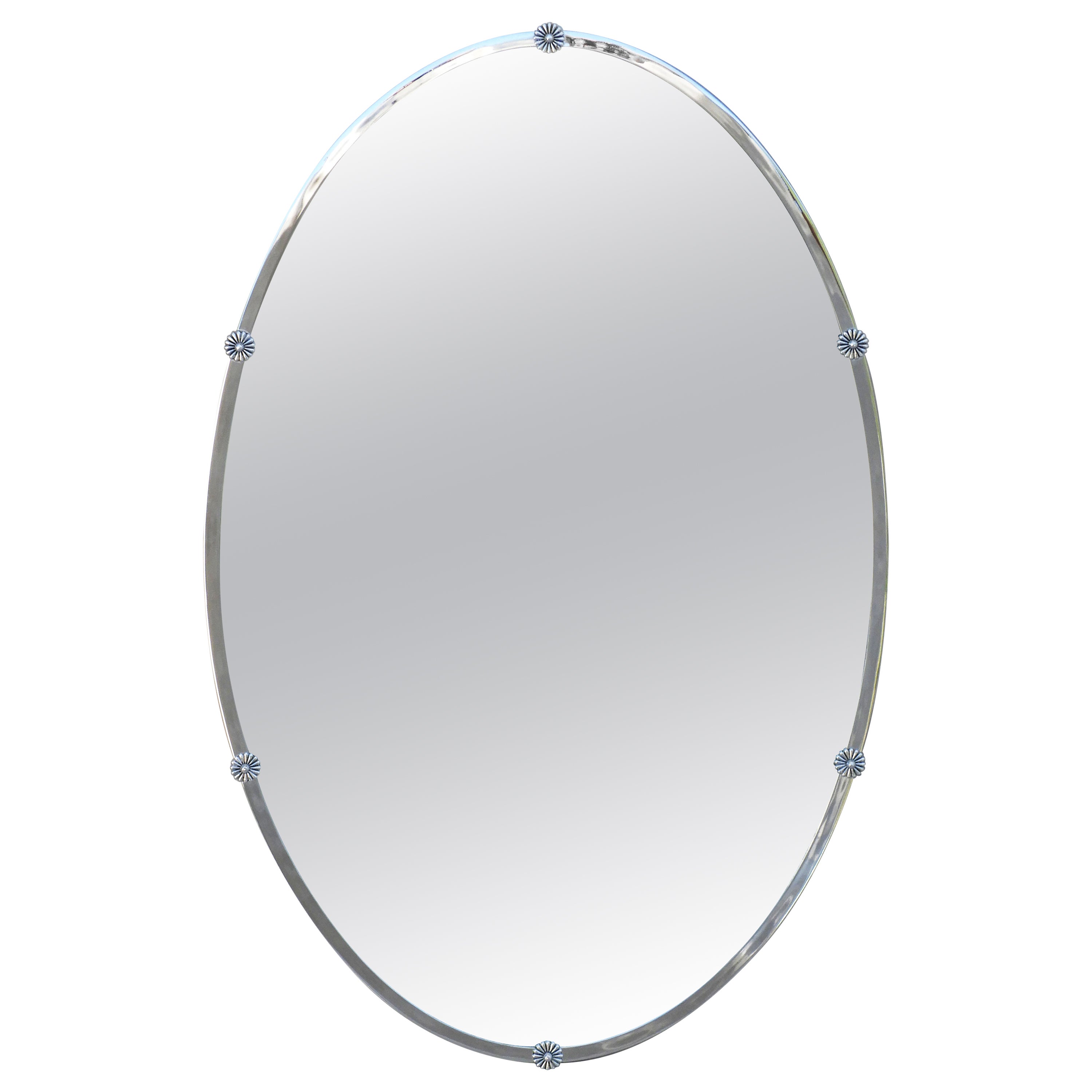 Mid Century Oval Vanity Mirror in Chrome with Daisy Flower Details ...