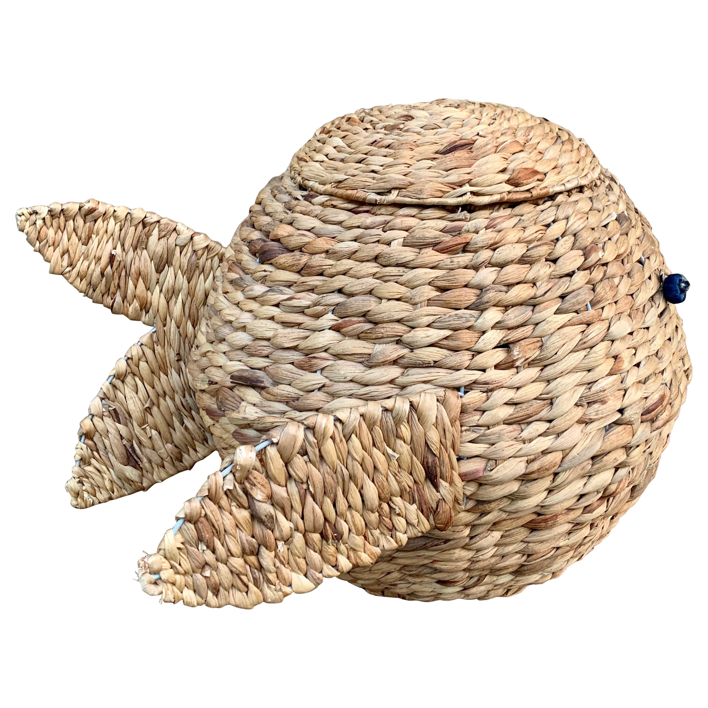 Vintage Woven Wicker Fish Basket For Sale at 1stDibs