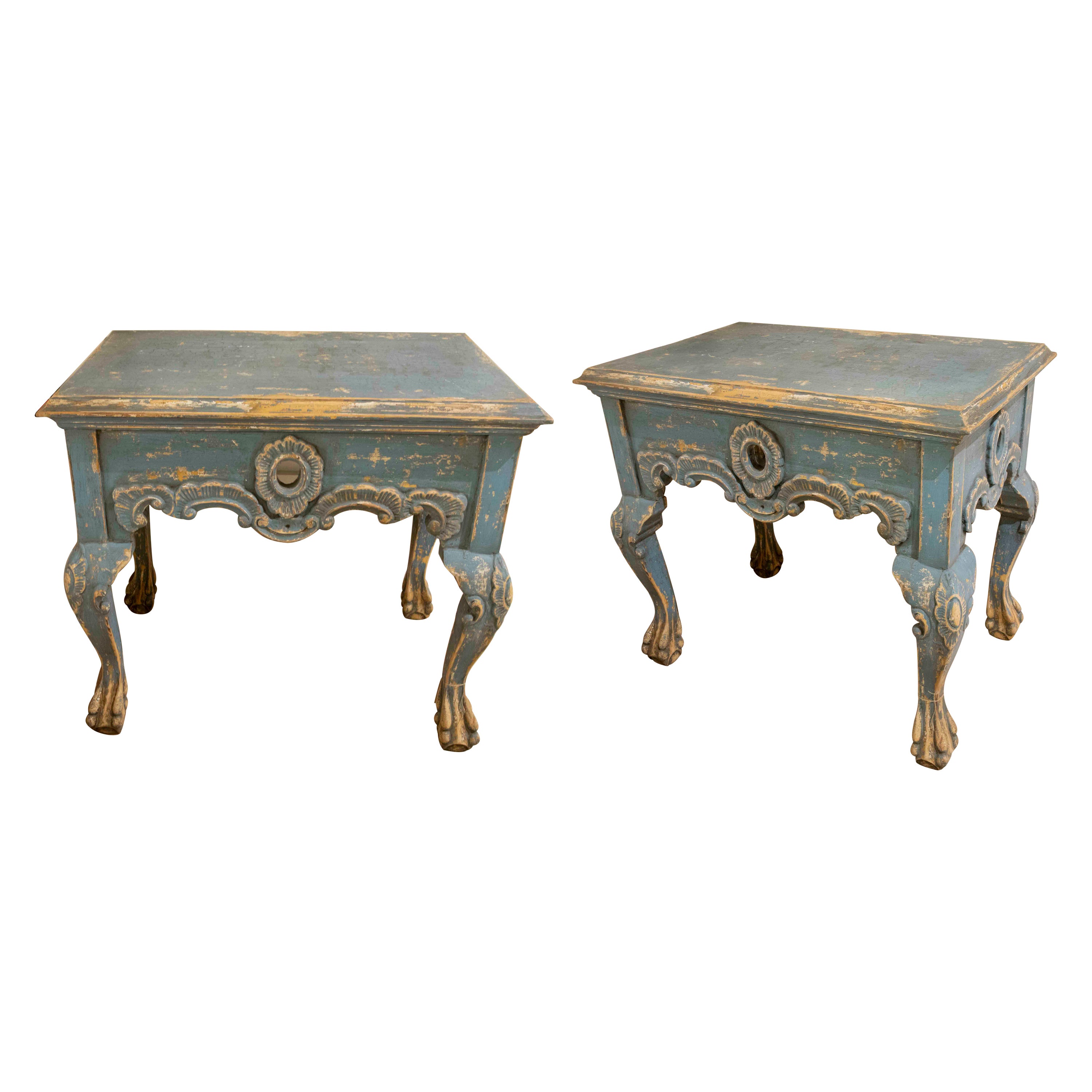 Pair of Polychromed Wooden Consoles in Blue Tone with Claw Feet For ...