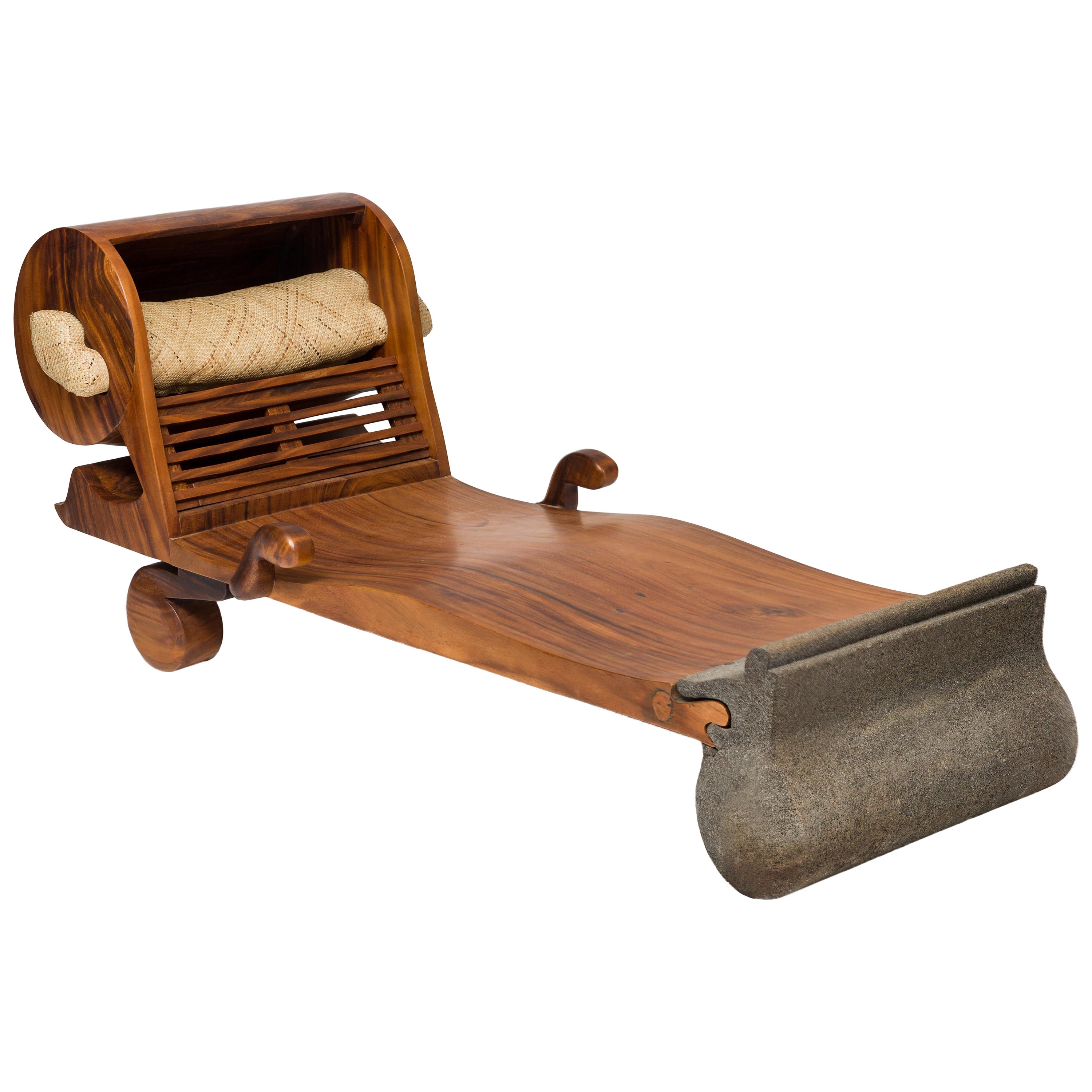 Sculptural Teak and Stone Chaise Longue / Daybed by Kim Mupangilaï For ...