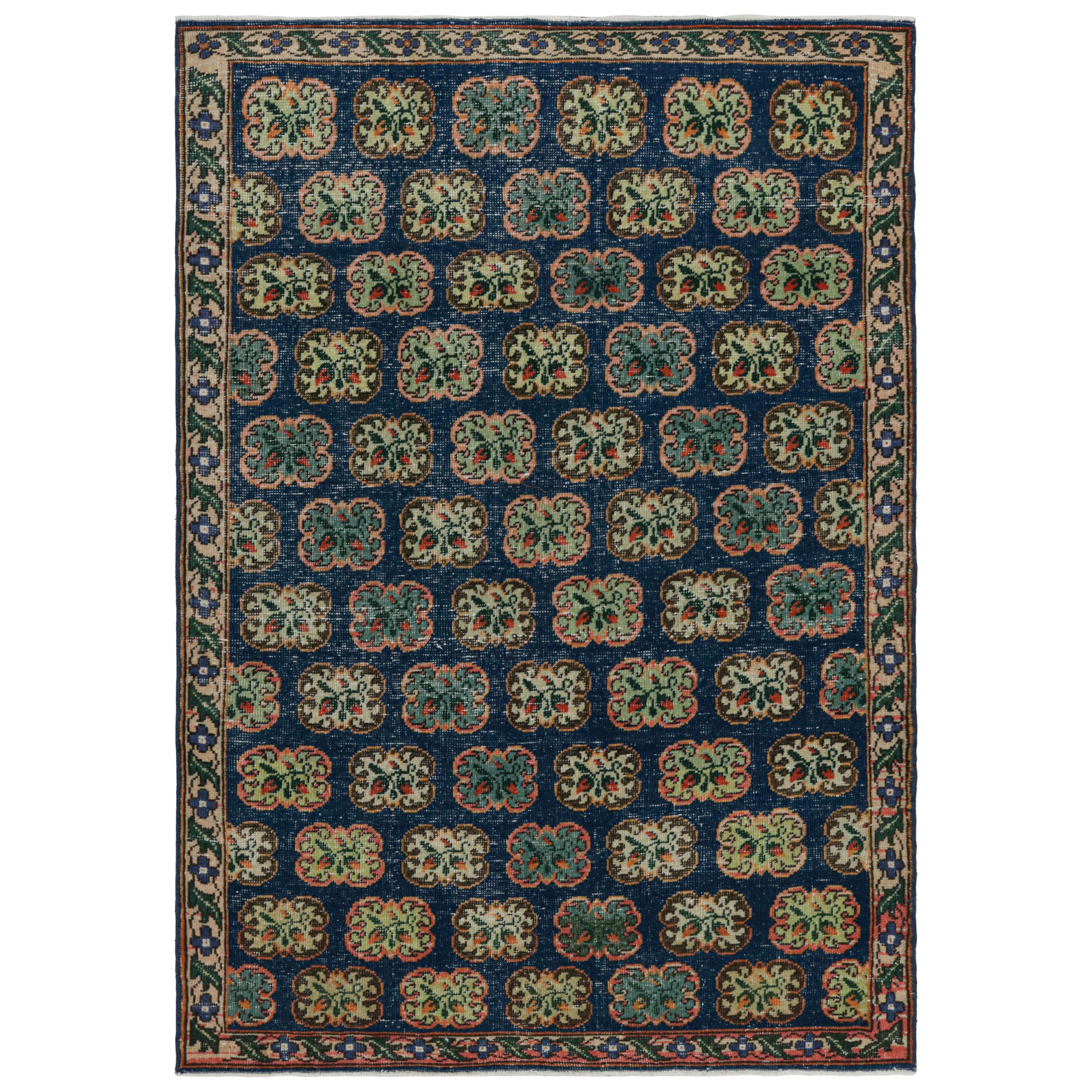 Vintage Zeki Muren Rug, in Blue, with Brown Floral patterns, from Rug ...