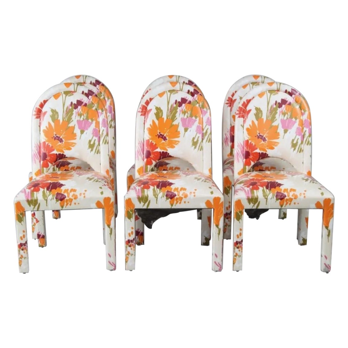 Mid Century Modern Floral Dining Chairs Set of 6 For Sale at 1stDibs
