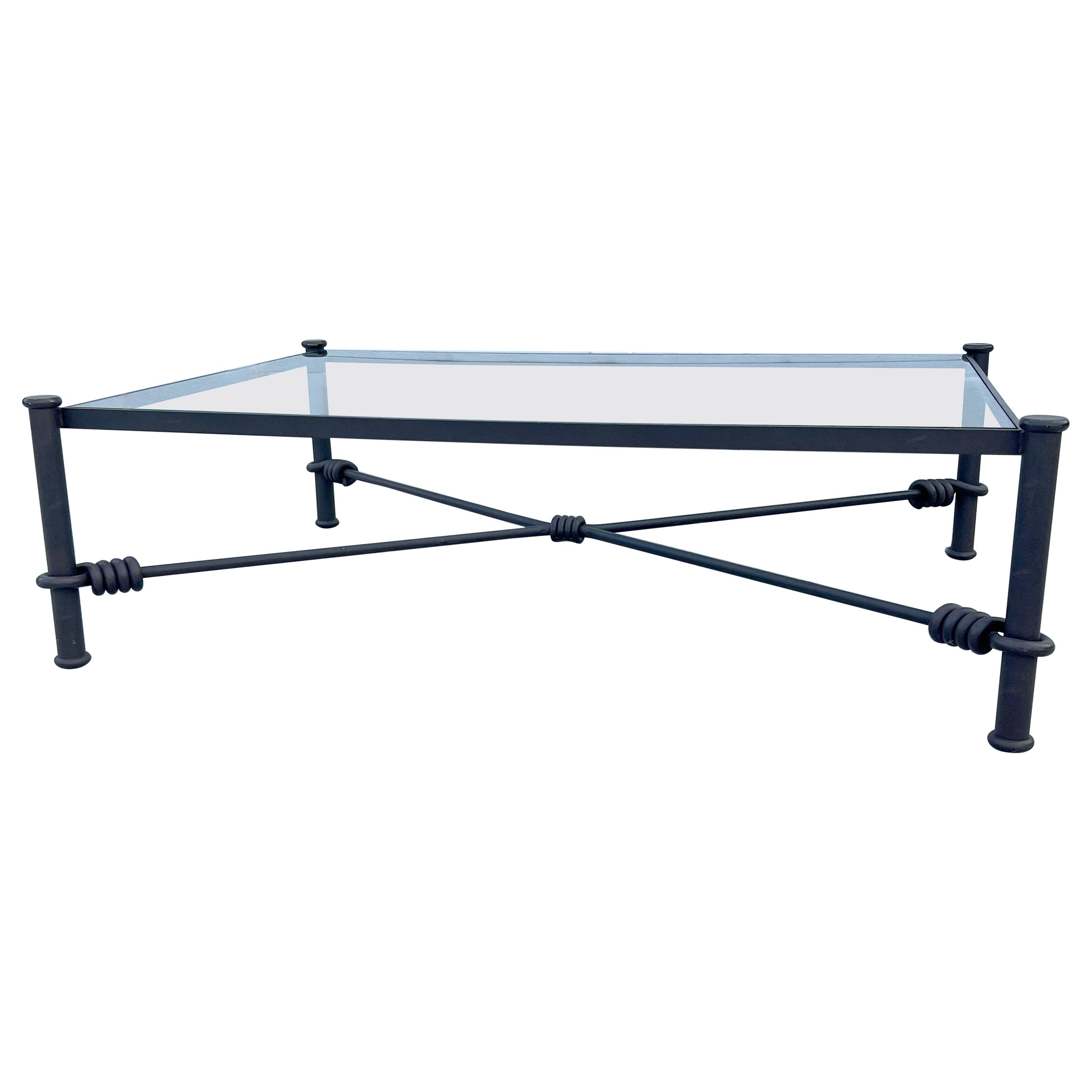 Hefty Architectural Rectangular Metal Base Coffee Table With Glass Top ...