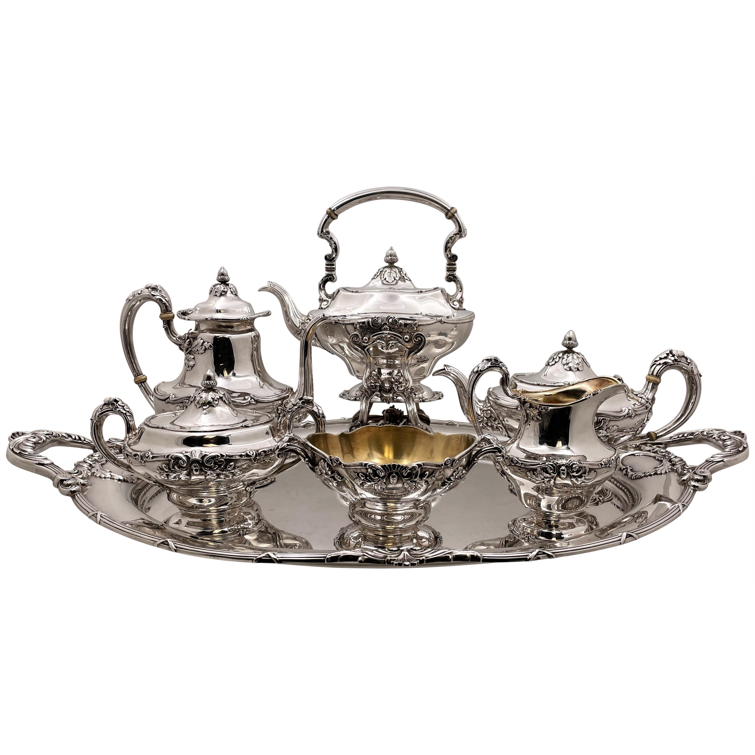 Gorham Sterling Silver 1905 Royal Oak 7-Piece Tea&Coffee Set + Tray Art ...