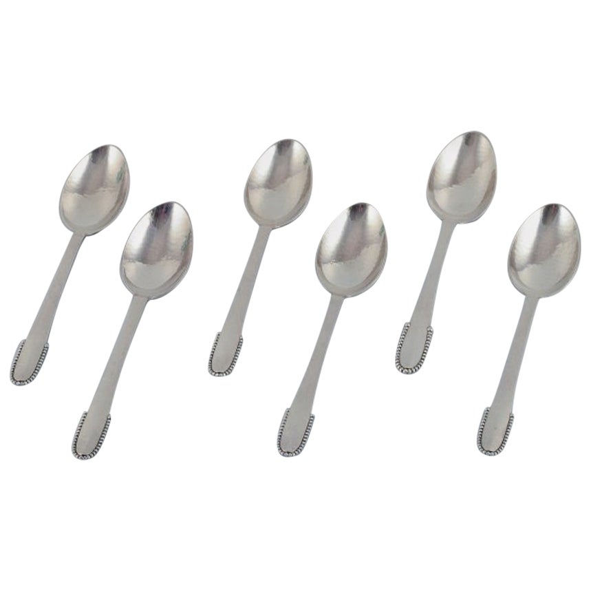 Georg Jensen Beaded. Set of six large dinner spoons in sterling silver ...