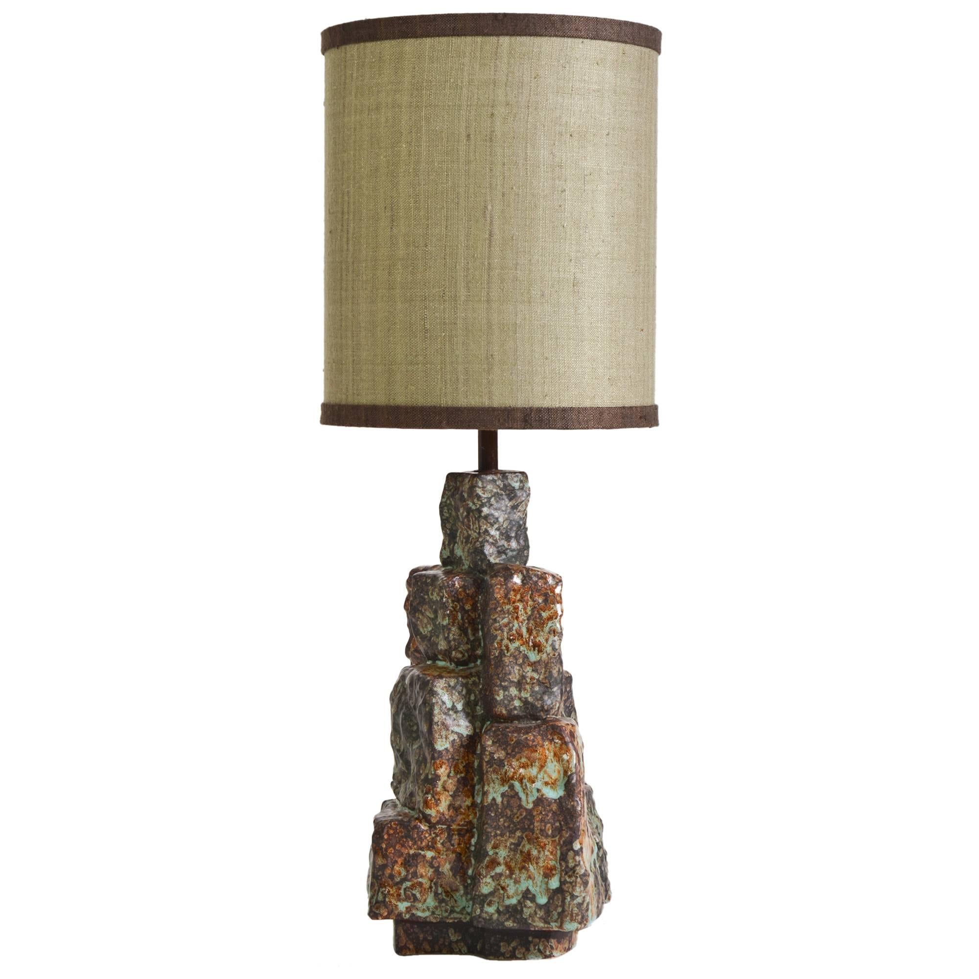 Ceramic Glazed Cubes Lamp with Custom Shade For Sale at 1stDibs