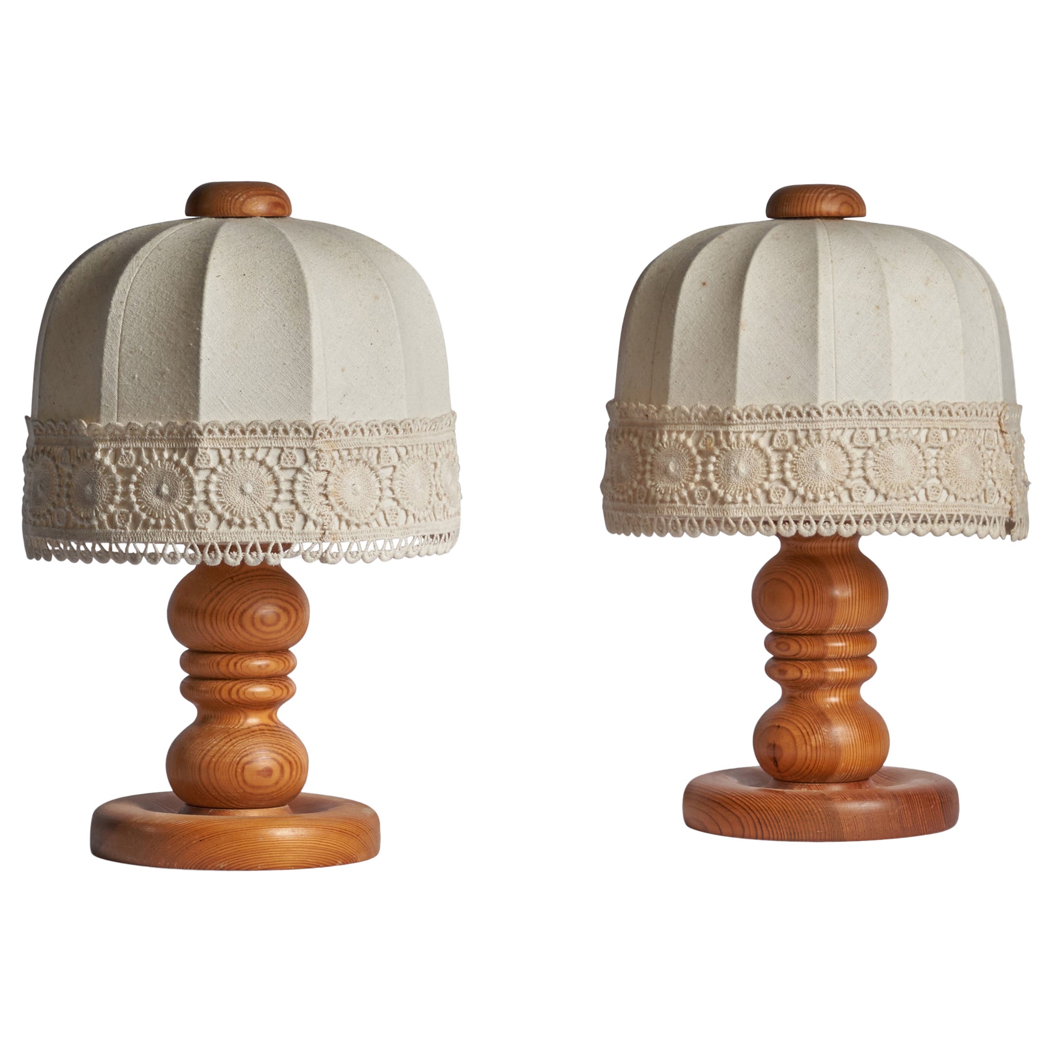 Swedish Designer, Table Lamps, Pine, Fabric, Sweden, 1970s For Sale at ...