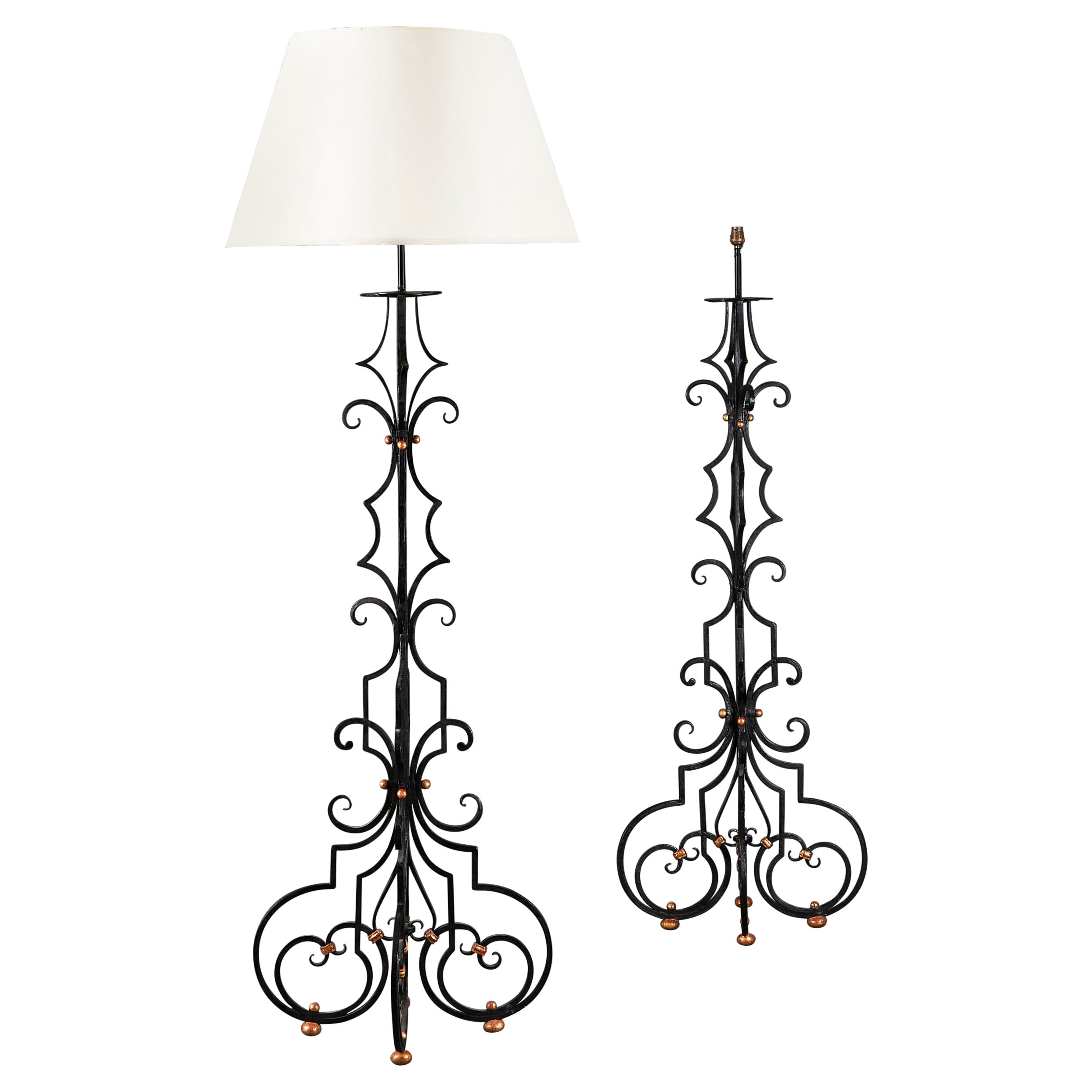 A pair of Spanish 19th century wrought iron standard lamps For Sale at ...
