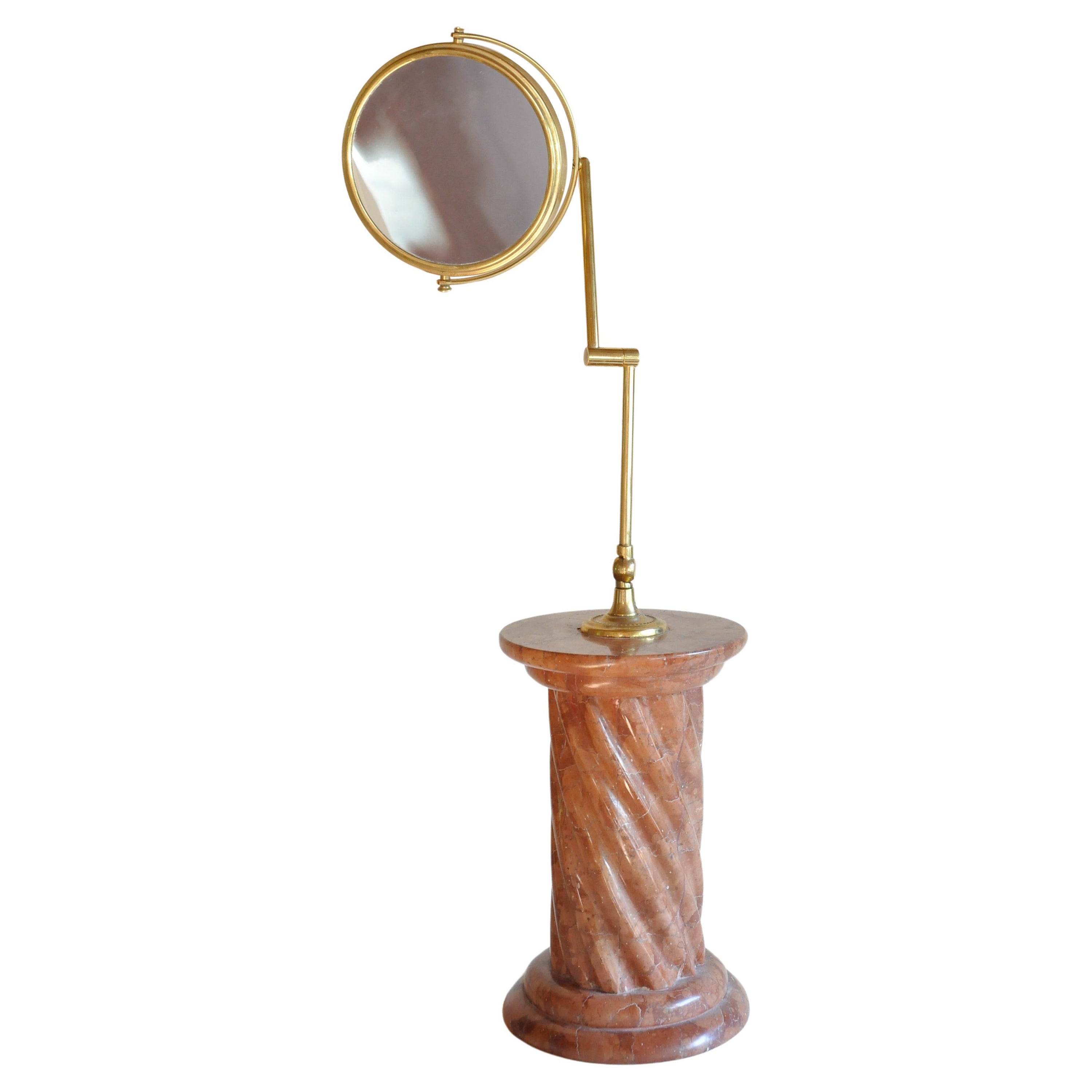 Brass Vanity Mirror on Monumental Rust Marble Pillar Base For Sale at ...