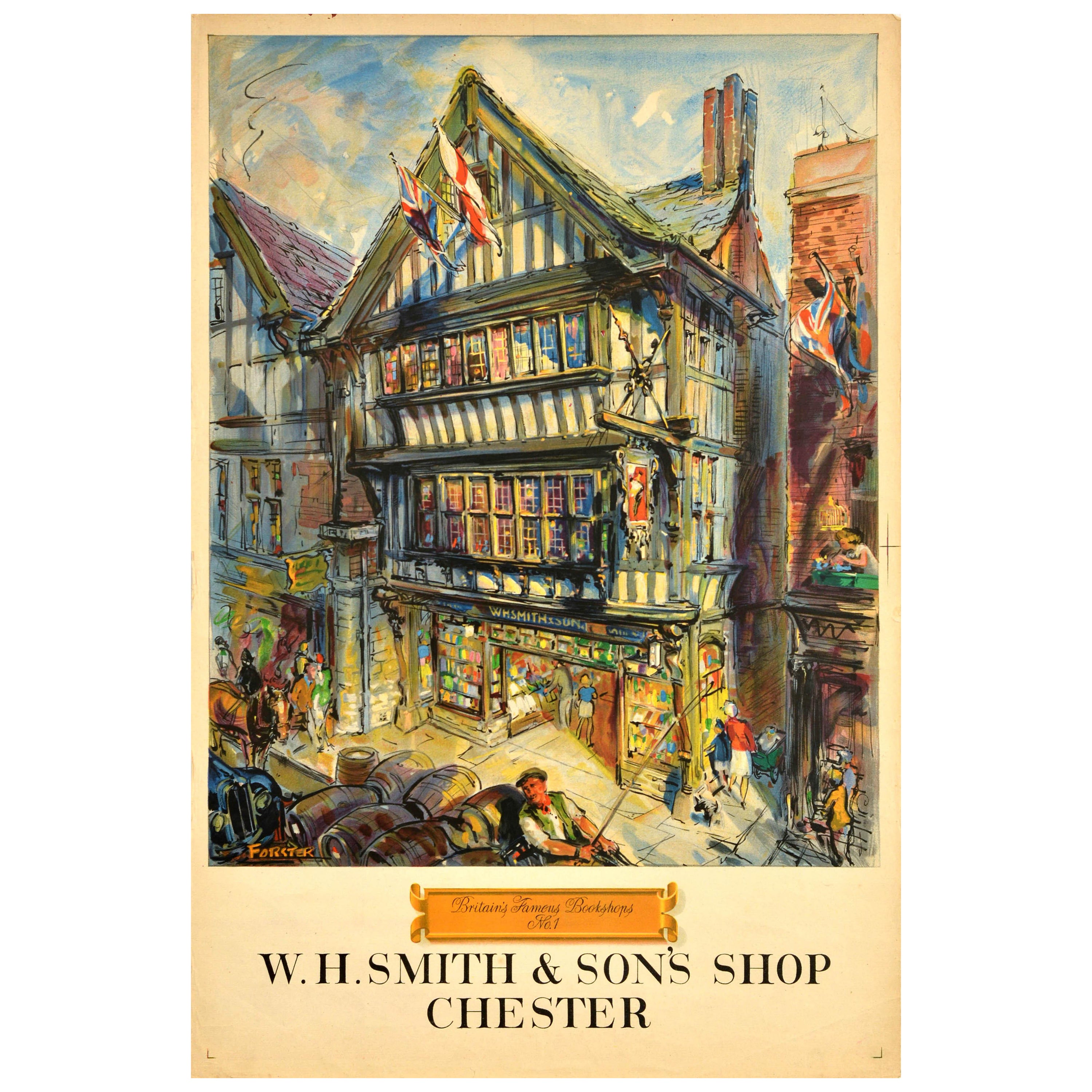 Original Vintage Advertising Poster WH Smith Famous Bookshops Chester ...