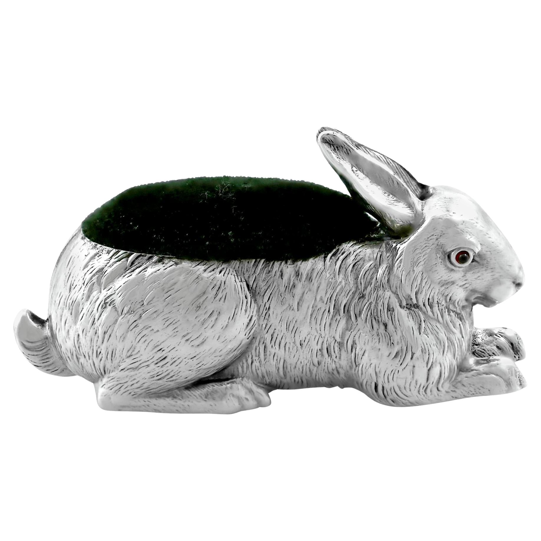 Edwardian Sterling Silver Rabbit Pin Cushion For Sale at 1stDibs