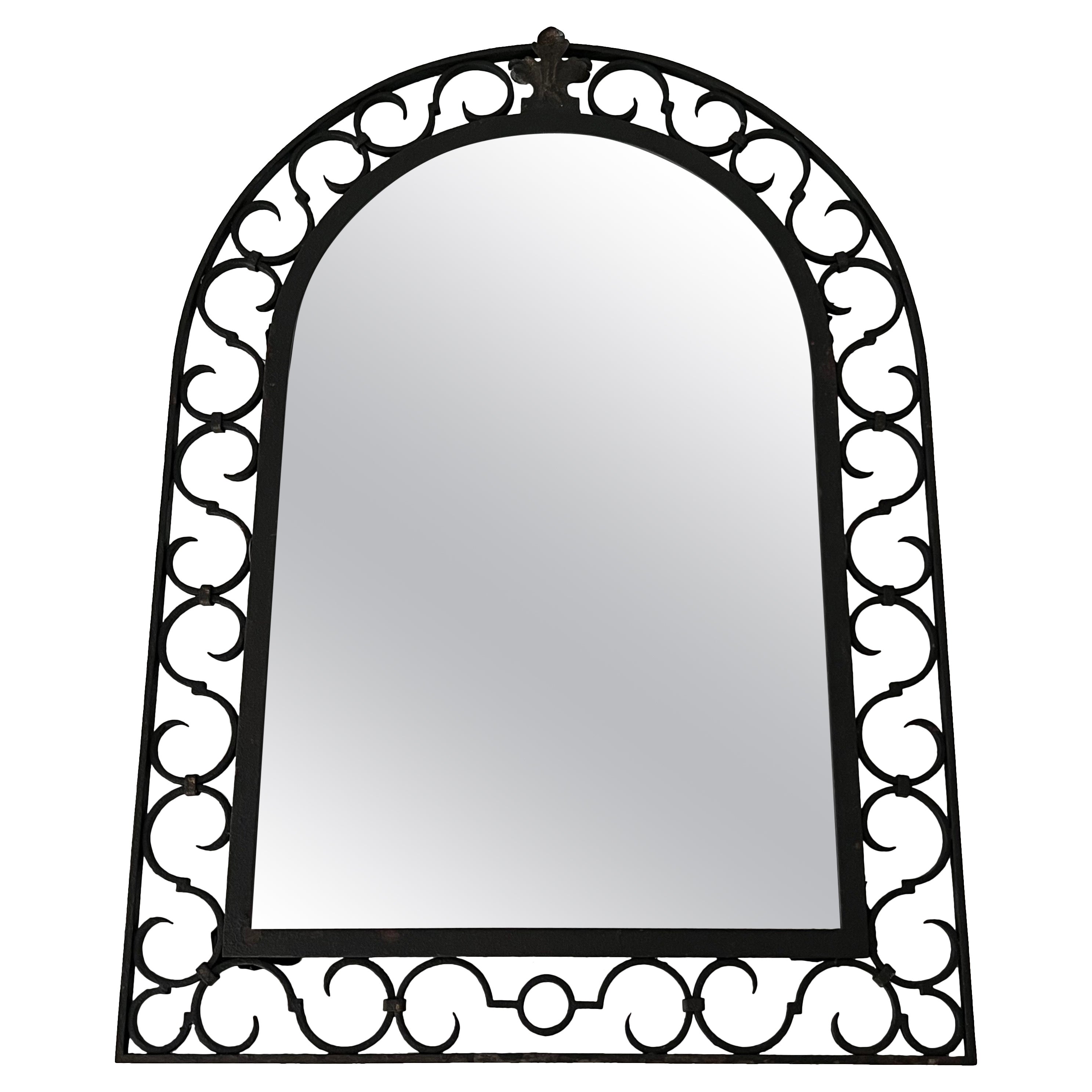 Wrought Iron Mirror with Leaf Motif For Sale at 1stDibs