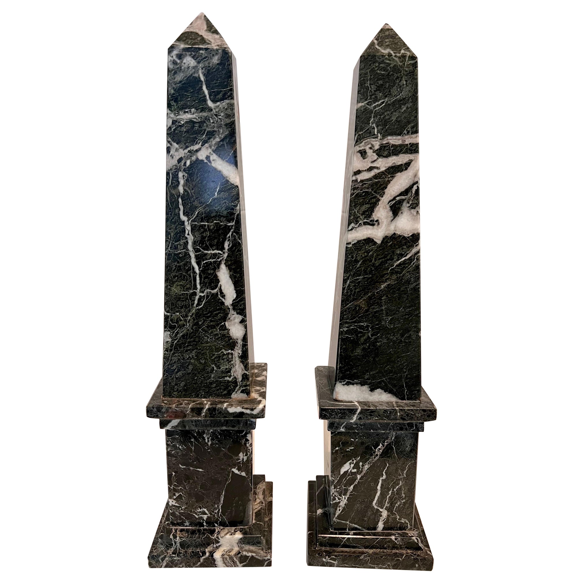 Pair of Neoclassical Black Marble Obelisks For Sale at 1stDibs