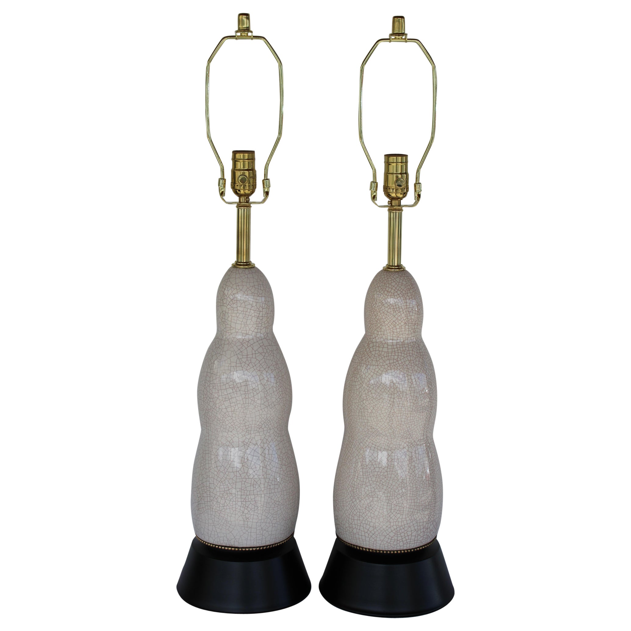 Pair of Ceramic Crackle Glaze Lamps For Sale at 1stDibs