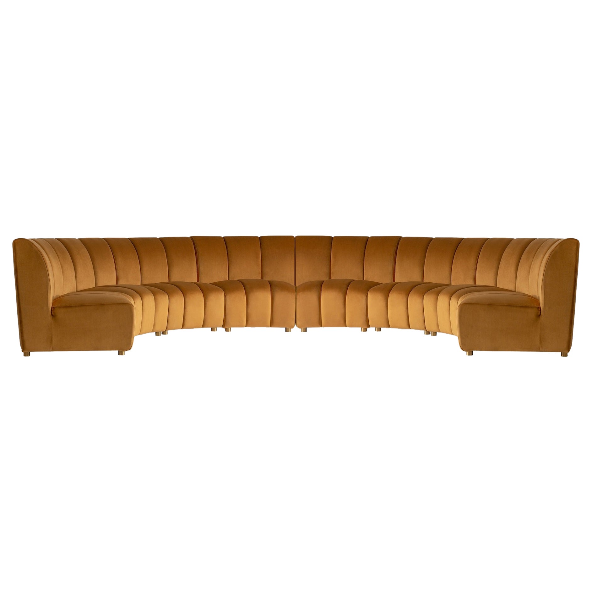 Modern Gentle Sofa in Mustard Velvet and Bronze Metal For Sale at 1stDibs