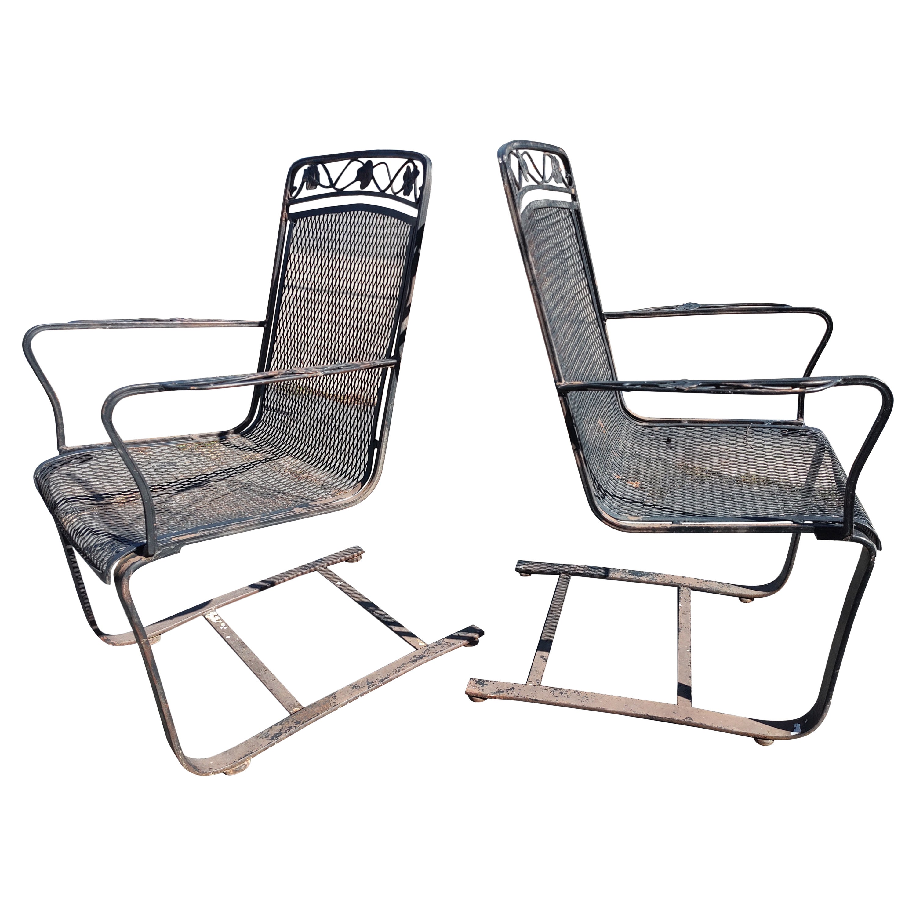 Pair of Mid Century Modern Spring Lounge Chairs with Mesh Seat and Back ...