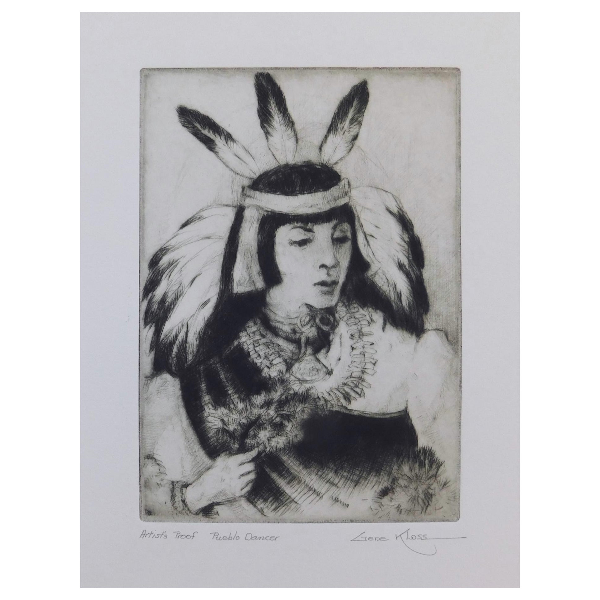 Gene Kloss Etching, 1982 - "Pueblo Dancer" For Sale at 1stDibs