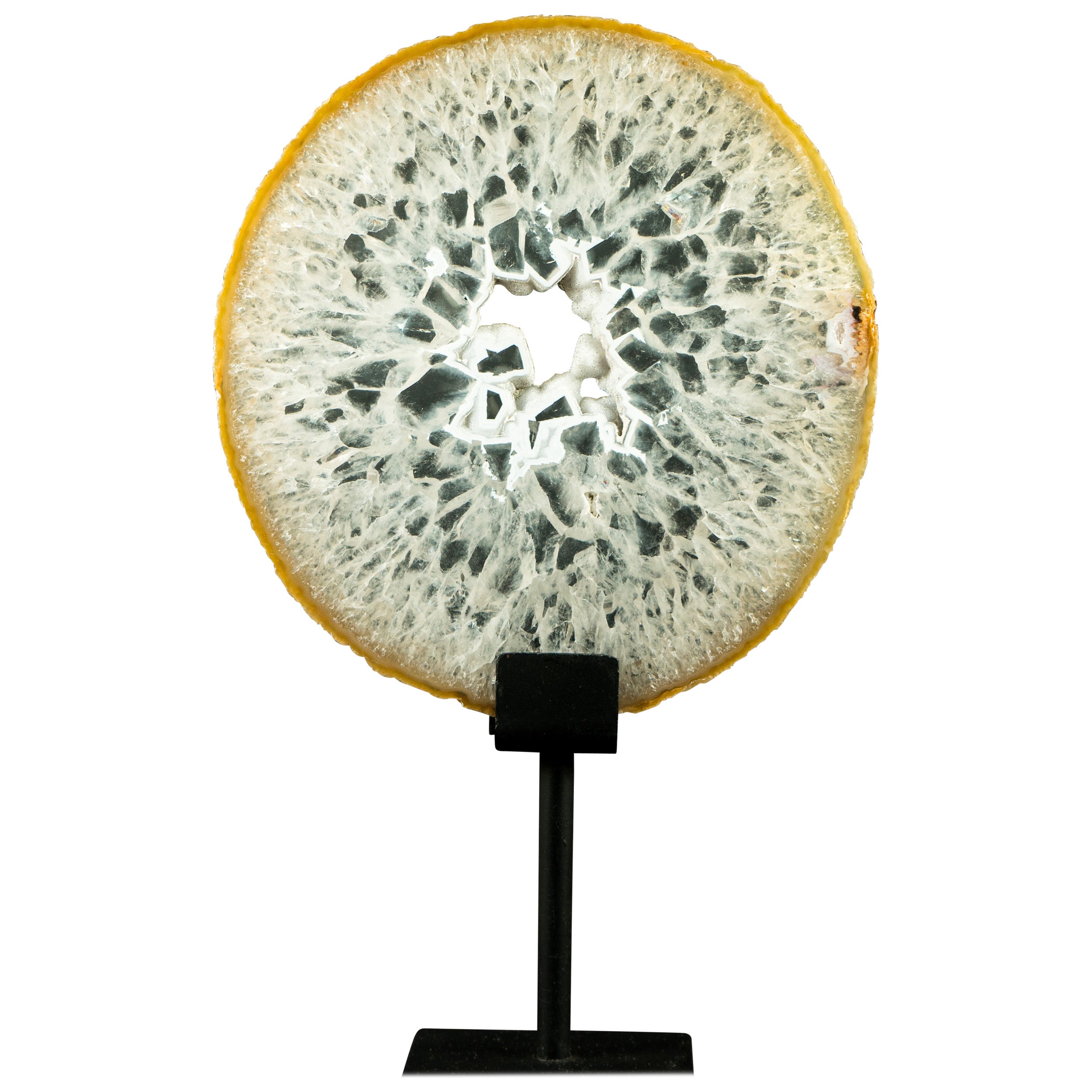 Natural Lace Agate Slice with Clear Crystal Interior and White Sugar ...