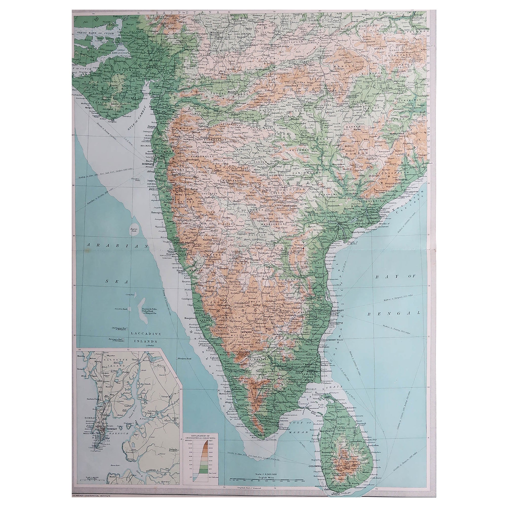 Large Original Vintage Map of India, circa 1920 For Sale at 1stDibs