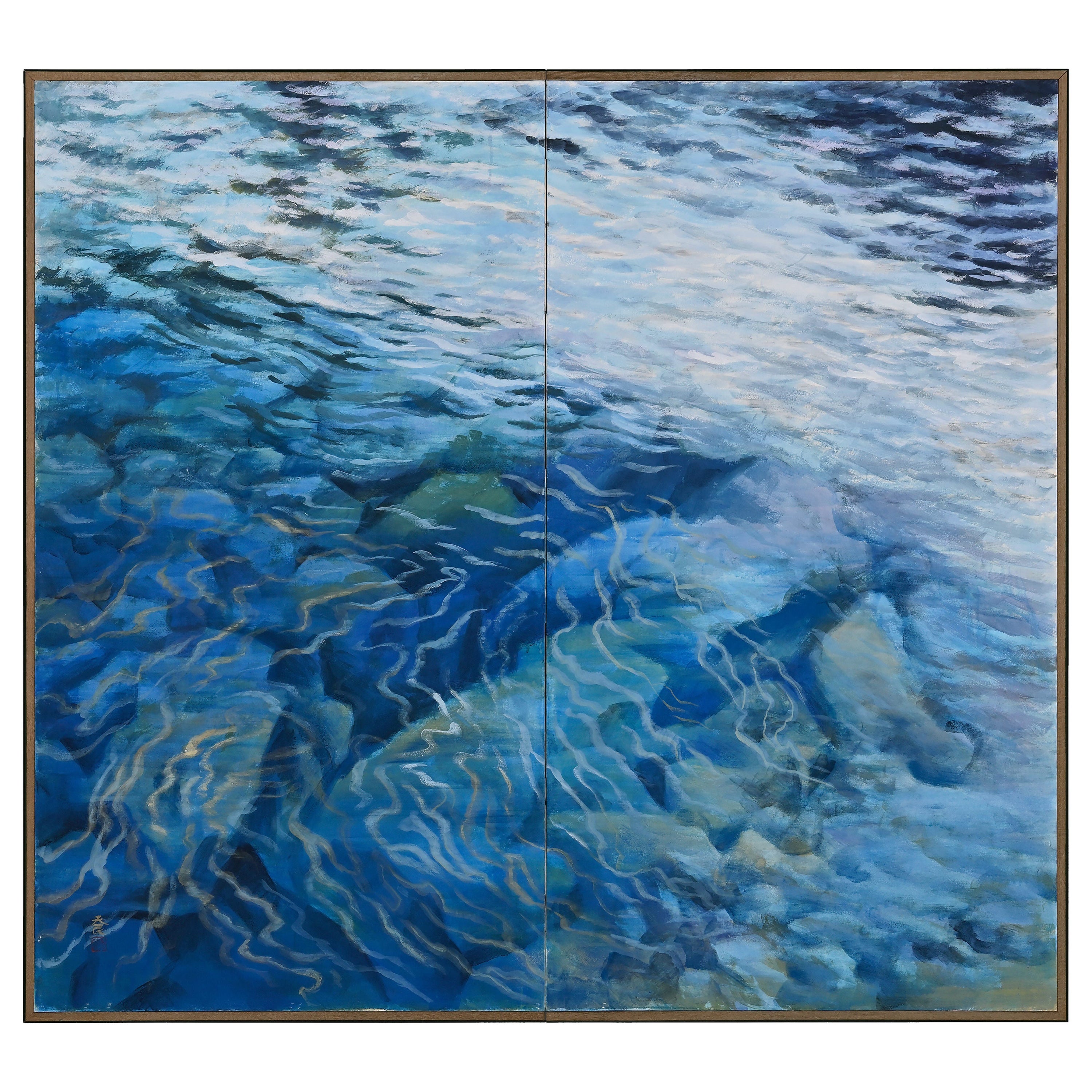 20th Century Japanese Screen. Impressionist Ocean and Clouds by Mitsuda ...