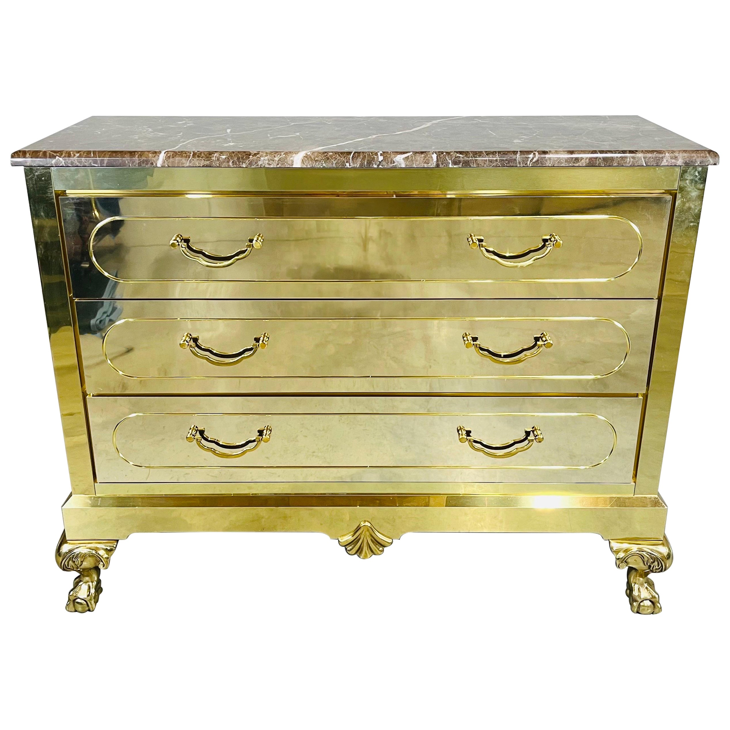 Modern Regency Brass-Clad Chest of Drawers with Marble Top By Harden ...