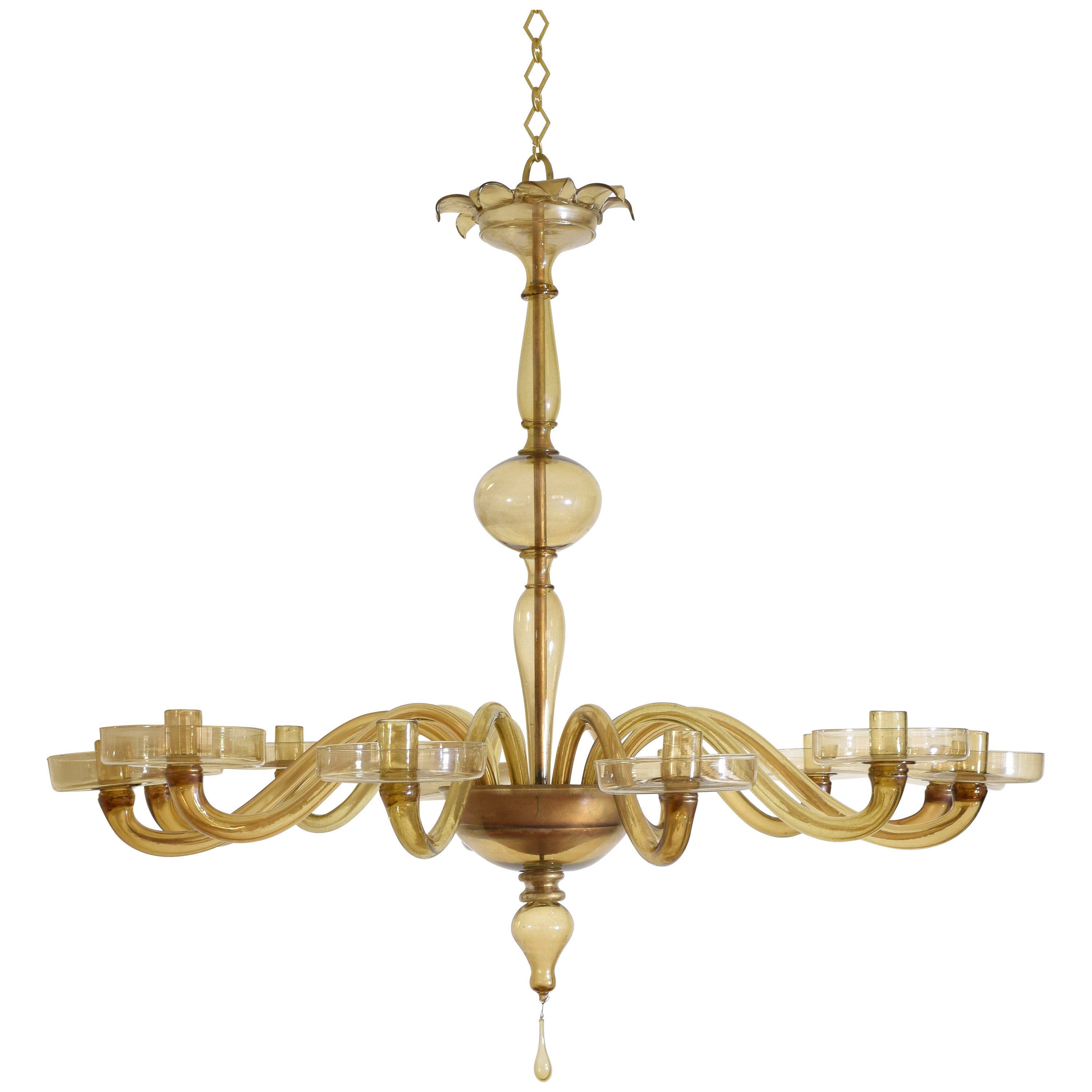 Italian, Murano, Large Blown Glass 12-Light Chandelier, late 1st half ...