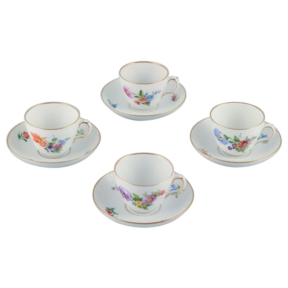 Royal Copenhagen, Saxon Flower, set of four coffee cups with saucers ...