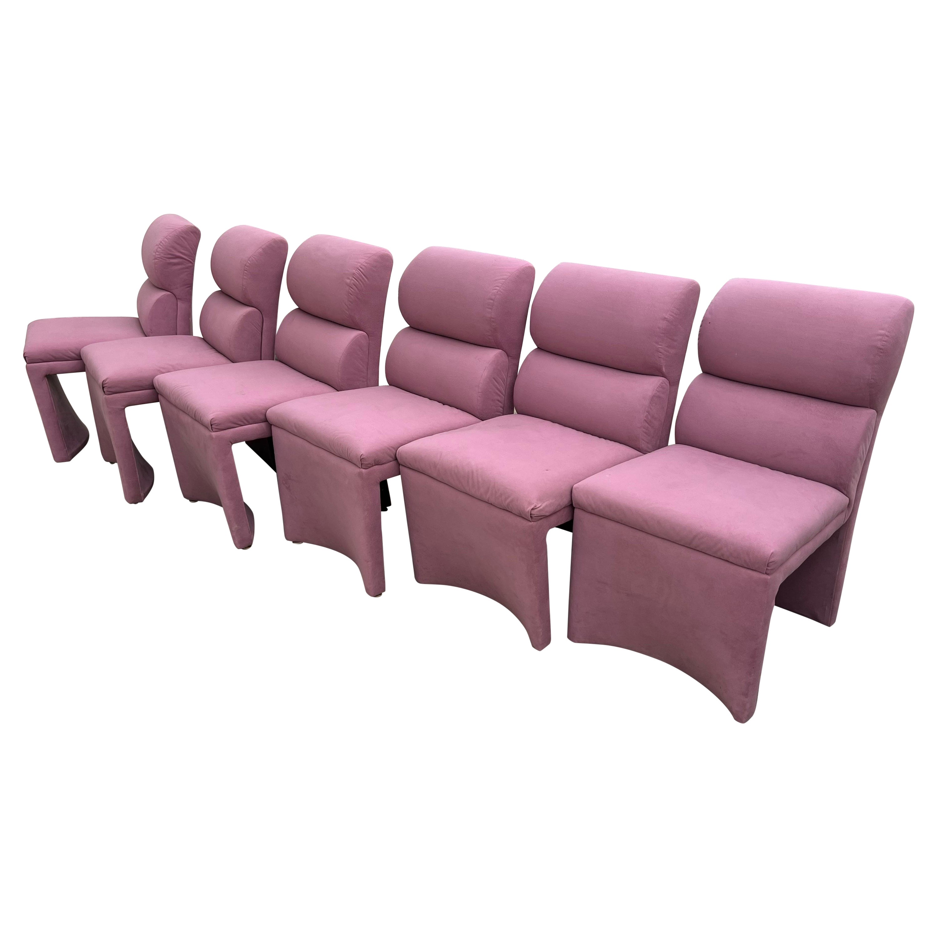 1980s Pink Velvet Dining Chairs in the Style of Steve Chase - Set of 6 ...