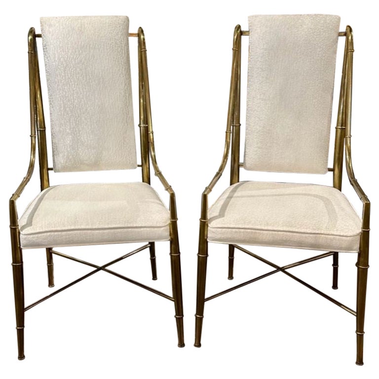 Italian Mid-Century Polished Brass High Back Chairs For Sale at 1stDibs